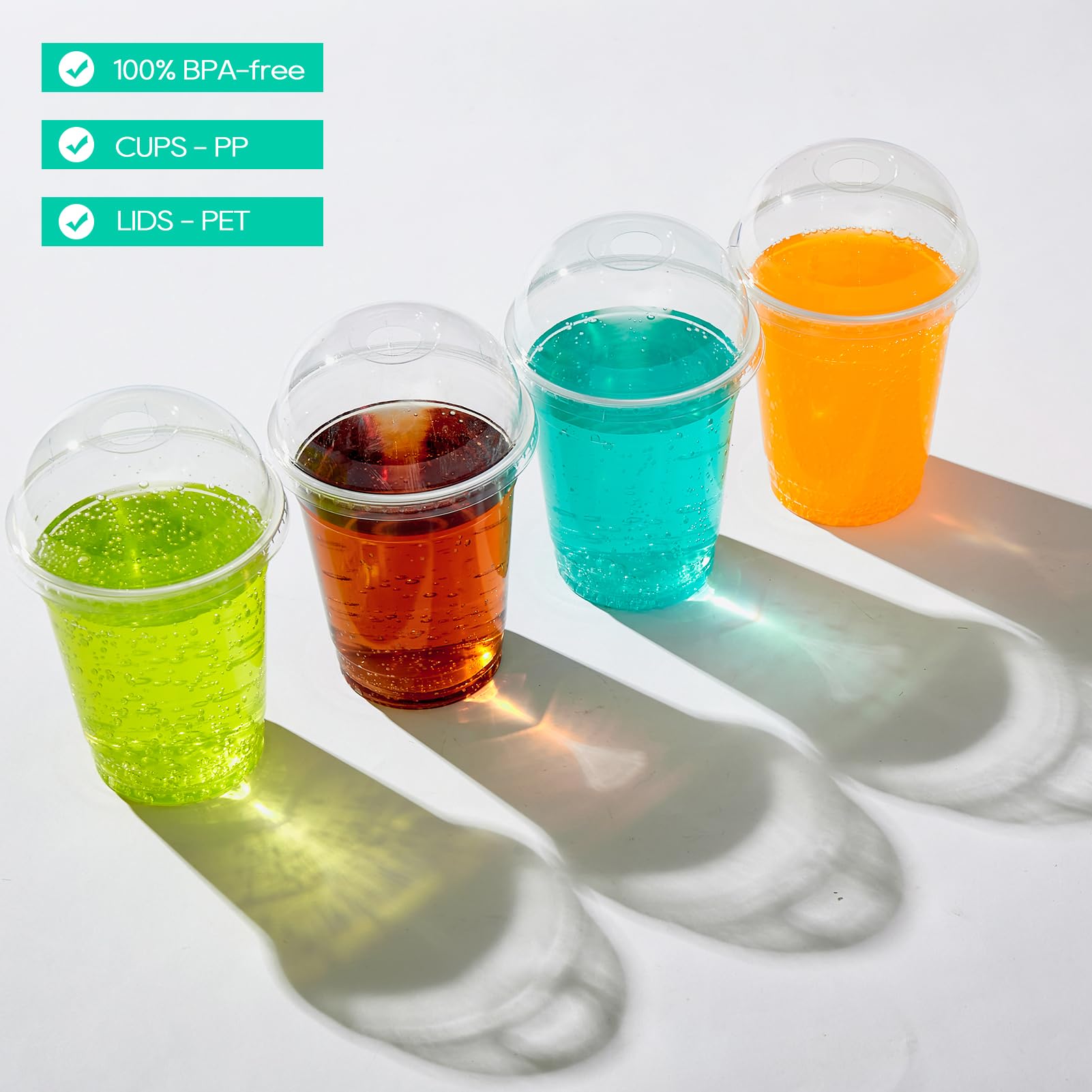 [100 Pack] 16 oz Clear Plastic Cups With Flat Slotted Lids, Disposable Drinking Party Cups for Iced Cold Drinks Coffee Tea Smoothie Bubble Boba