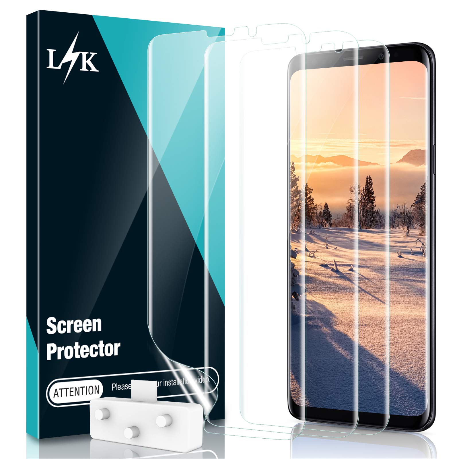 [2+3 Pack] LϟK Designed for Samsung Galaxy S9 Plus, 2 Pack Flexible TPU Screen Protector and 3 Pack Camera Lens Protector Locate Tool Precise Alignment Full Coverage, Case Friendly