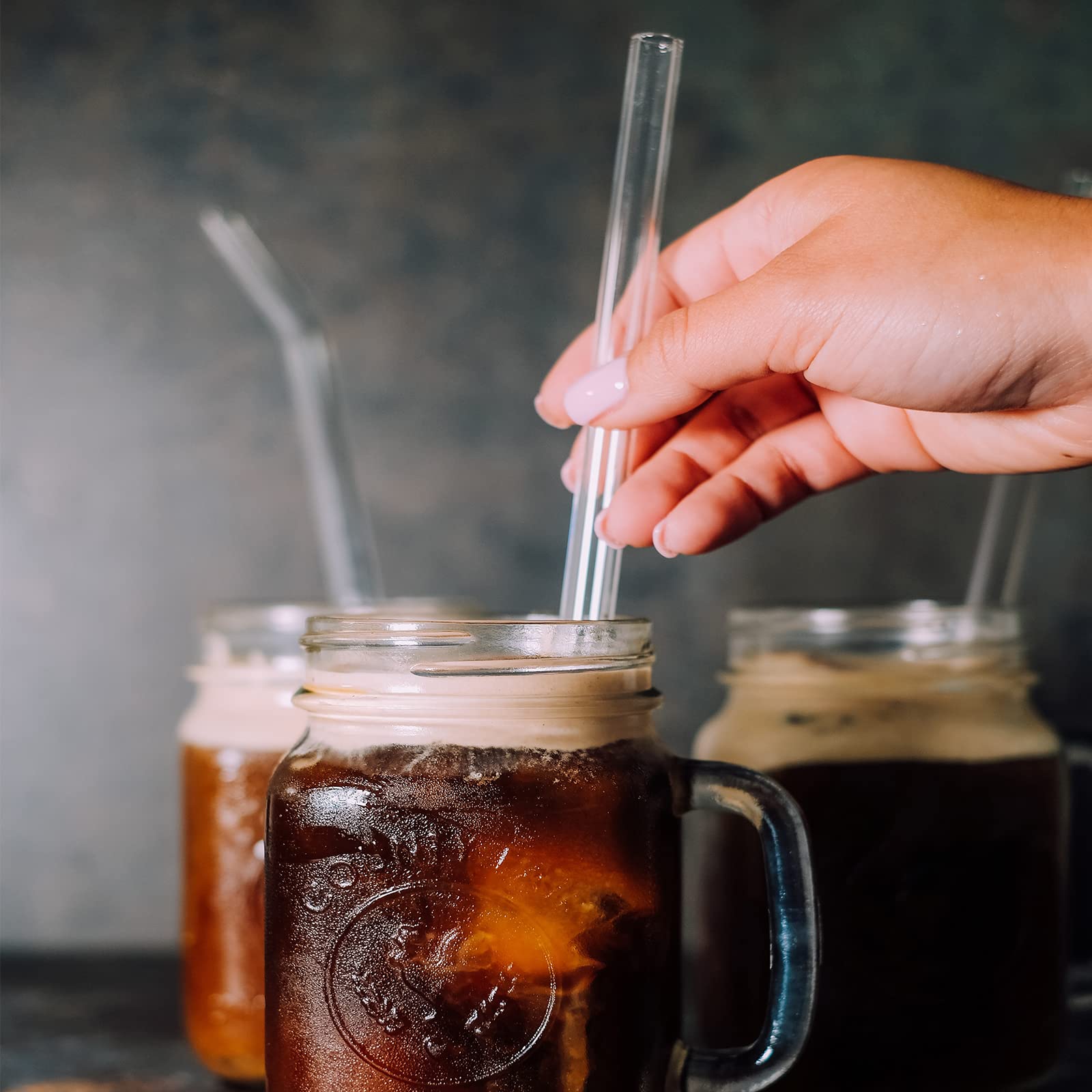 [10 Pcs] Reusable Glass Straws Shatter Resistant - 9" x 10 mm Eco Friendly Clear Drinking Reusable Straws With 2 Cleaning Brushes for Coffee,Milkshakes,Juice Drinks