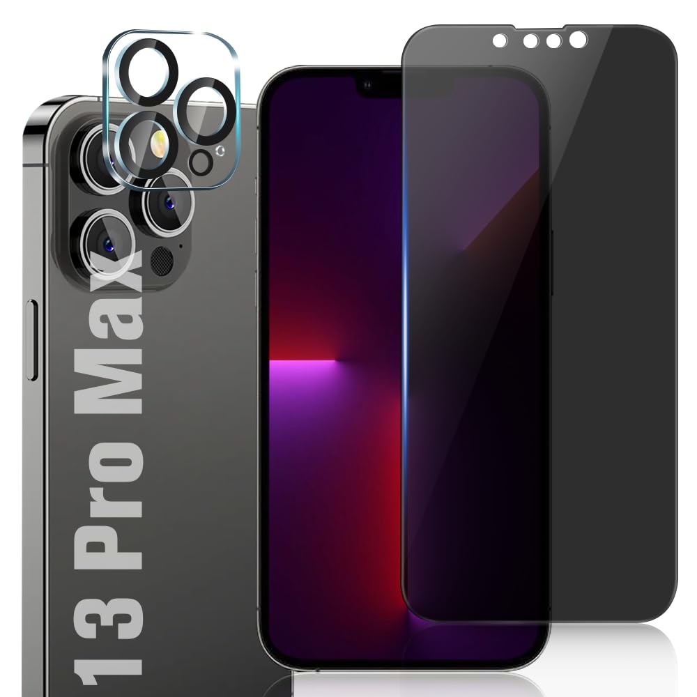 [1+1 Pack] For iPhone 13 Pro max Privacy Glass Screen Pro maxtector + Camera lens Pro maxtector, Anti-Glare 360 Degree Privacy 9H Anti-Spy Tempered Glass Screen Pro maxtector,for iPhone 13 Pro max
