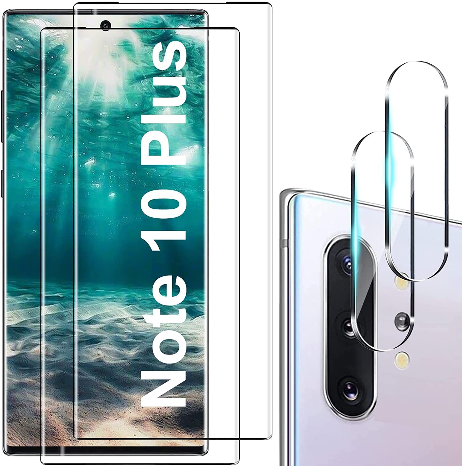 [2+2 Pack] Galaxy Note 10 Plus Screen Protector,9H Tempered Glass, Ultrasonic Fingerprint Compatible, HD Clear,Bubble-Free,3D Curved for Samsung Note10 Plus 5G Glass Screen Protector