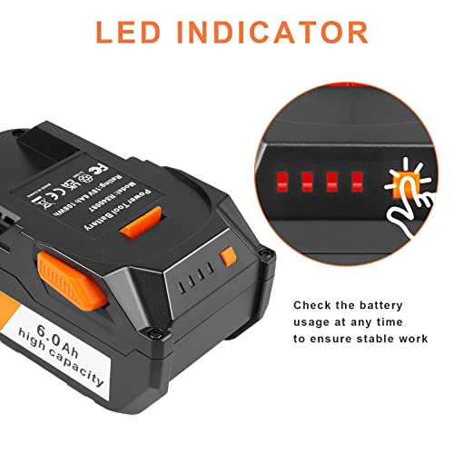 [1-Pack] 18V High-Output 6.0Ah Lithium-ion Battery for Ridgid 18V Tools Battery R840089 R840087 R840086 R840085 R840084 R840083 AC840085 AC840086 AC840087P