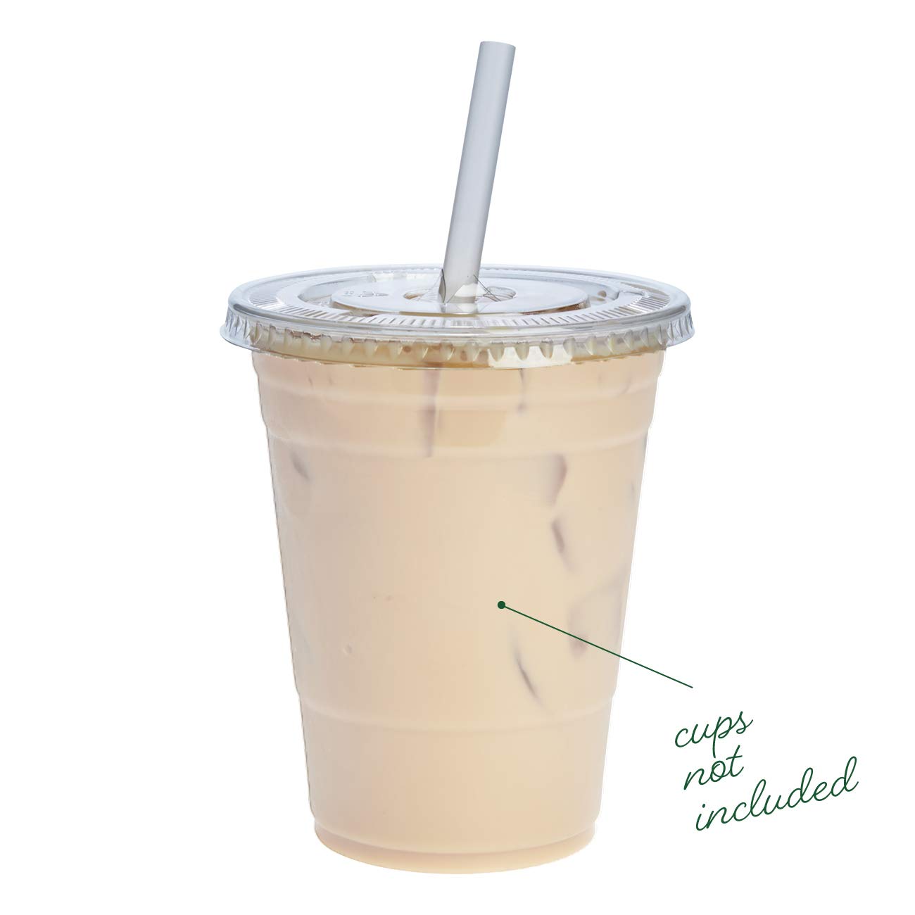 [100 Count] Clear PET Plastic Flat Lids With Straw Slot for 12, 16, 20 & 24 oz. Milkshake Cups