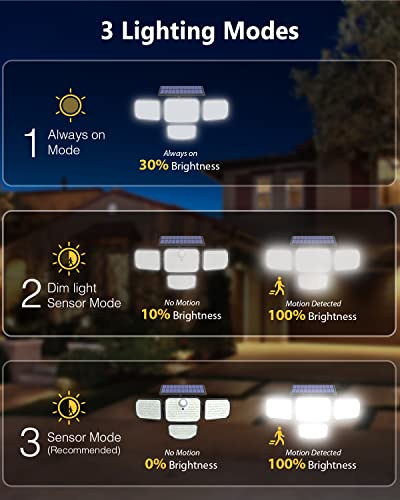[2 Pack] Solar Lights Outdoor Motion Sensor, 286 LED 3000 LM Solar Security Lights with Remote Control, IP65 Waterproof,4 Heads Solar Flood Lights with 3 Modes for Front Door Backyard Garage Deck
