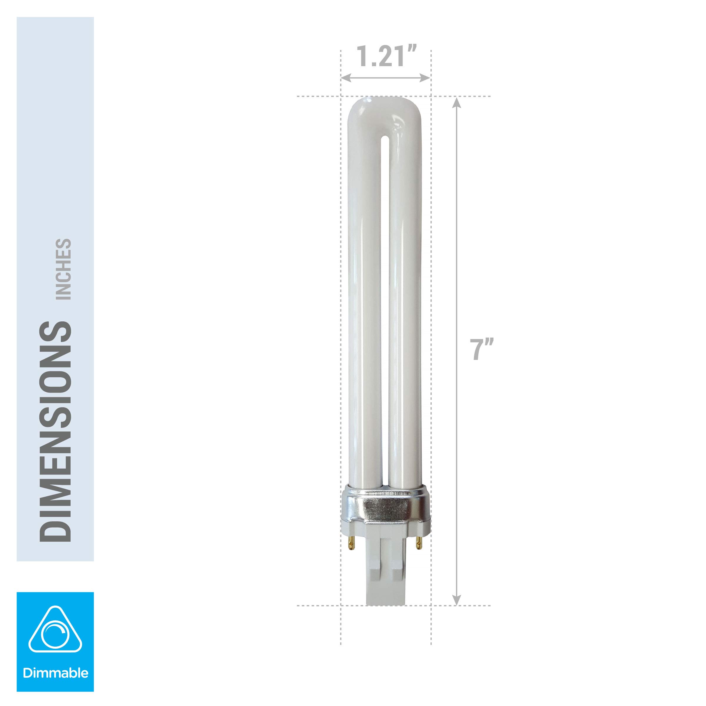 (Pack of 4) 13 Watt Single Tube 2 Pin GX23 Base - 5000K Bright White 50K - CFL Light Bulb - Replacement for Sylvania 21135 CF13DS/850- Philips 146878 PL-S 13W/850 and GE 97572 F13BX/850