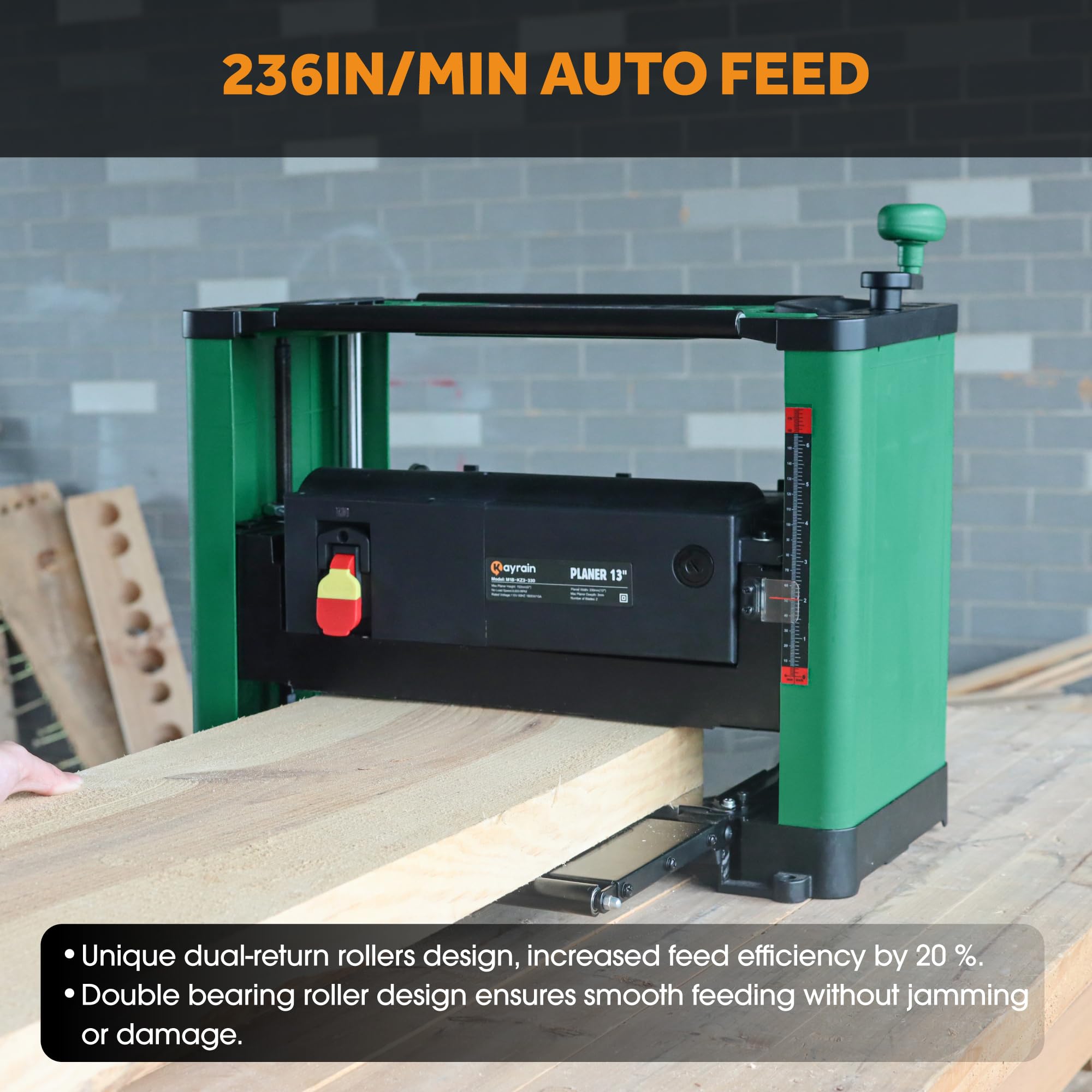 (Updated Model)Kayrain 13IN Power Benchtop Planer with HSS Double-sided Use Blades Electric Thickness Planer 15A 2000W Powerful Motor Wood Planers for Woodworking