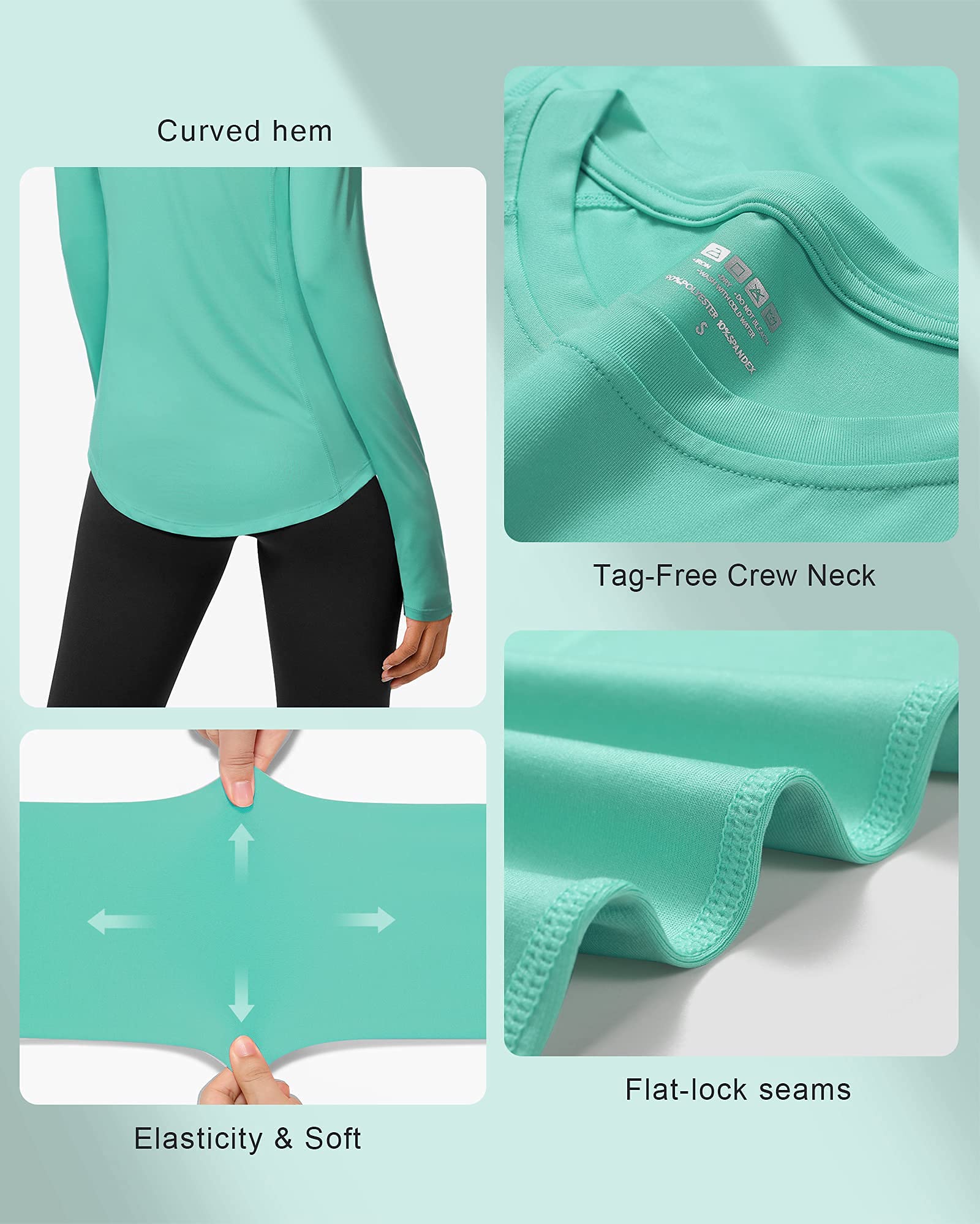 (Size:S) 2 Pack Womens Long Sleeve UV Sun Shirts UPF 50+ Workout Swim Rash Guard Tops