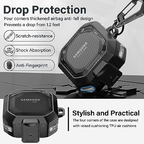 (with Secure Lock) Clear Carbon Fiber Case Cover for Samsung Galaxy Buds 2 Pro(2022) /Galaxy Buds Pro(2021) /Galaxy Buds 2 (2021) /Galaxy Buds Live (2020) with Keychain - Clear Black