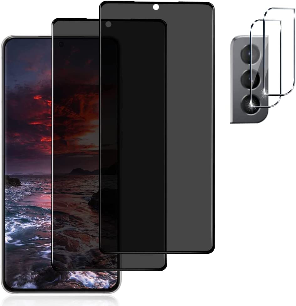 [2+2Pack] Galaxy S22 Plus Privacy Screen Protector+Camera Lens Film, Anti-Spy,9H Hardness, Full Coverage Tempered Glass Screen Protector, Support Fingerprint Unlocking For Samsung Galaxy S22 Plus