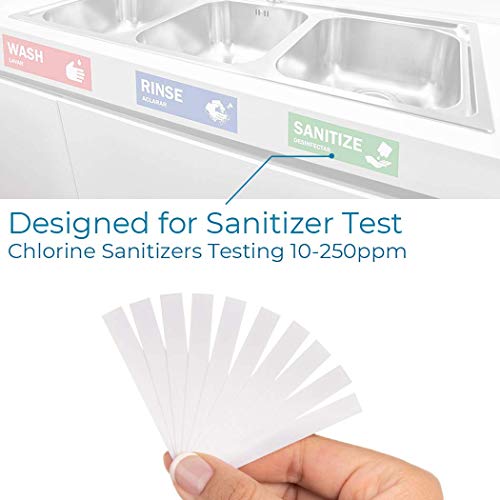 [150 Strips] Restaurant Chlorine Test Paper, 10-250 ppm (Value Pack) Instant Result in 1 Second (150)