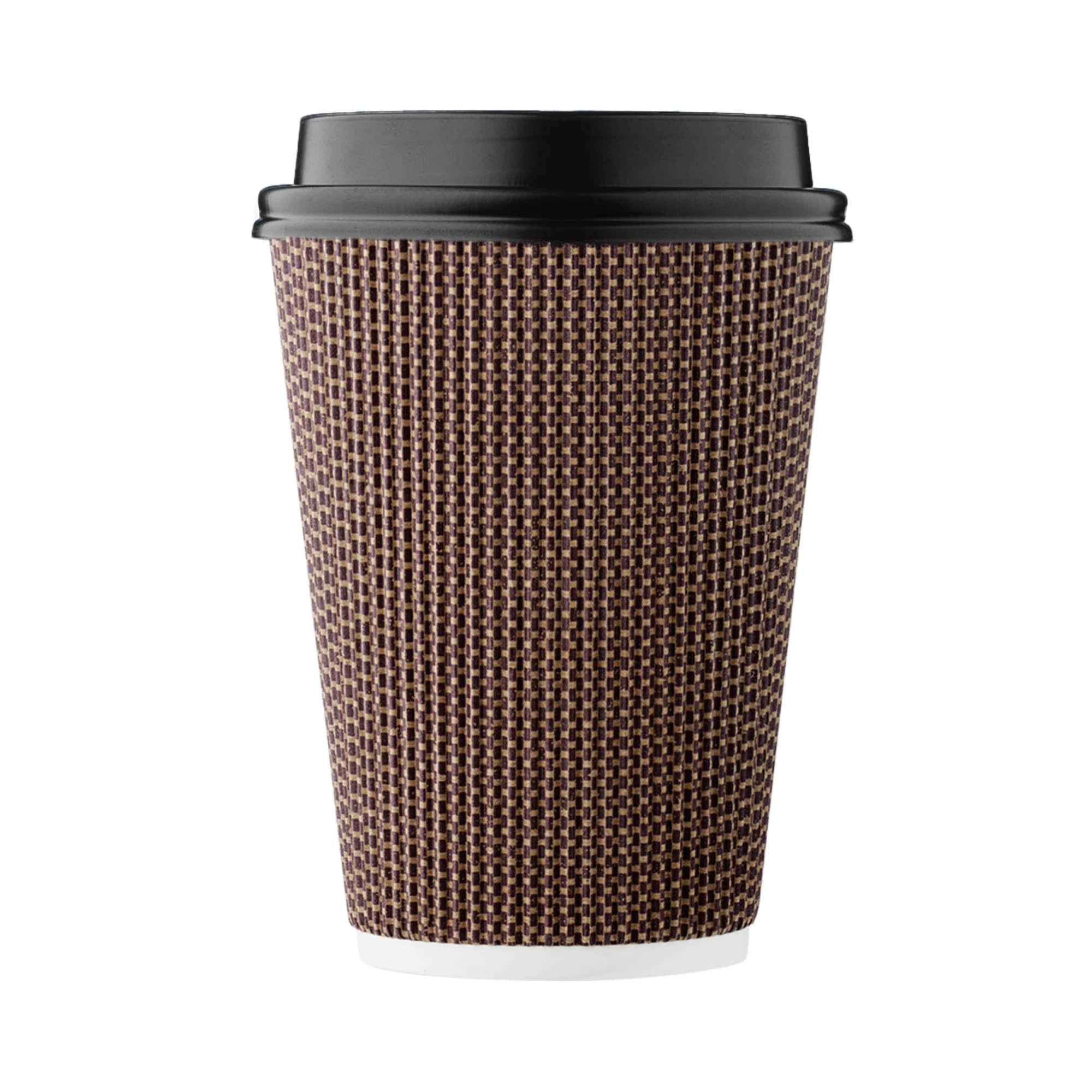 [100 SET]Harvest Pack 12 oz Disposable Coffee Cups, Insulated Ripple Double-Walled Paper Cup with Lid, Brown Geometric, Tea Hot Chocolate Drinks To go coffee cups