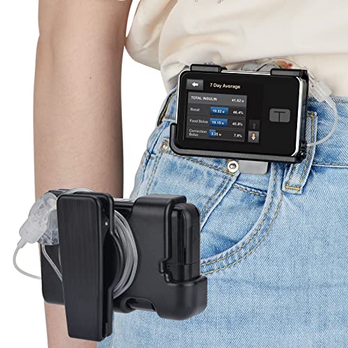 (Upgrade) iGuerburn tSlim X2 Pump Case with 360°Rotating Clip, Tandem tSlim Pump Holder Spool Up Excess Tubing, t Slim G4 Pump Accessories t:Holster Smooth Edges Won't Peel Off Screen Cover(Black)