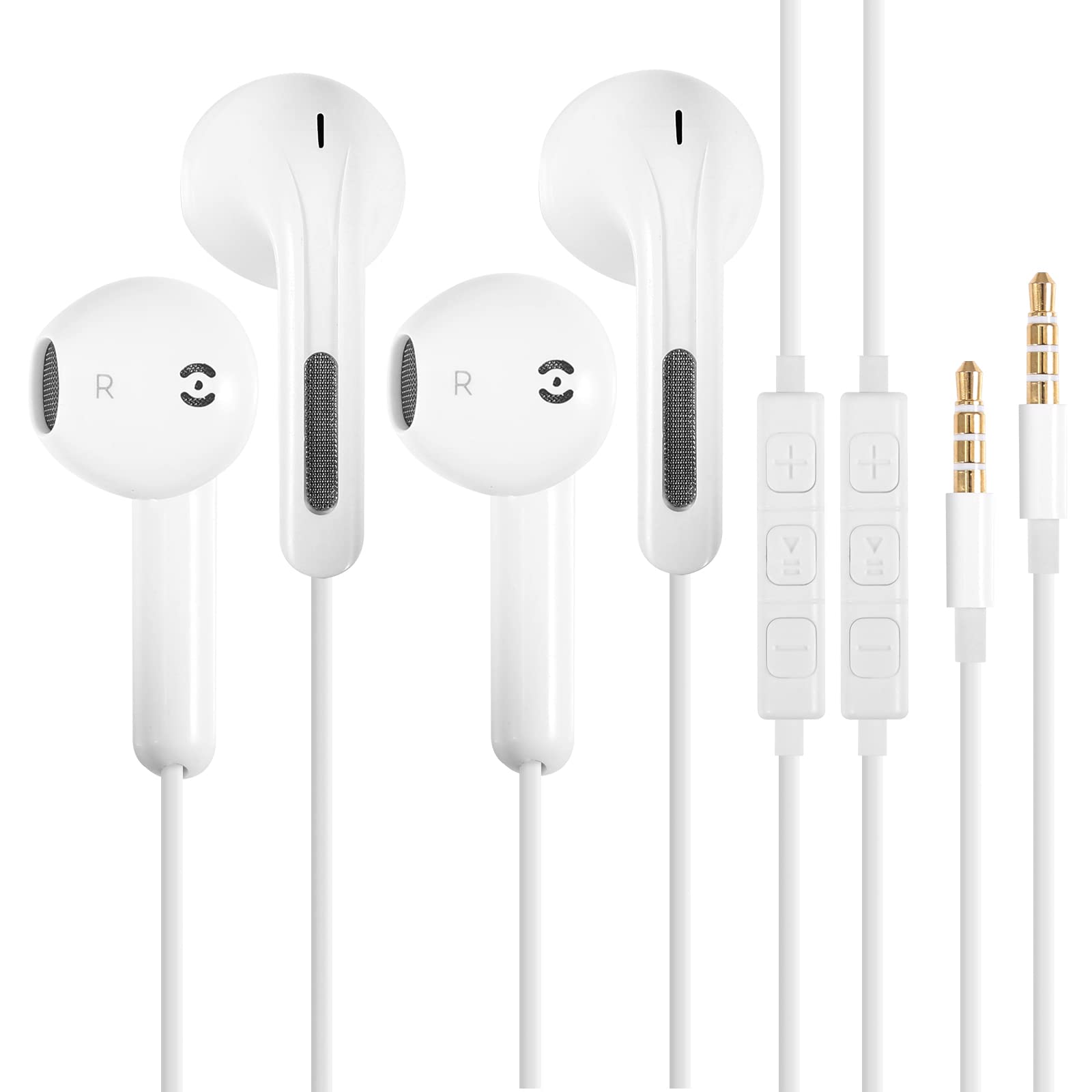 [2 Pack] Earbuds/Earphones, Wired Headphones, 3.5mm in-Ear Wired Earbuds with Built-in Microphone & Volume Control Compatible with iPhone 6s plus/6/5s/5c/iPad/S10 Android Mostl 3.5mm Audio Devices