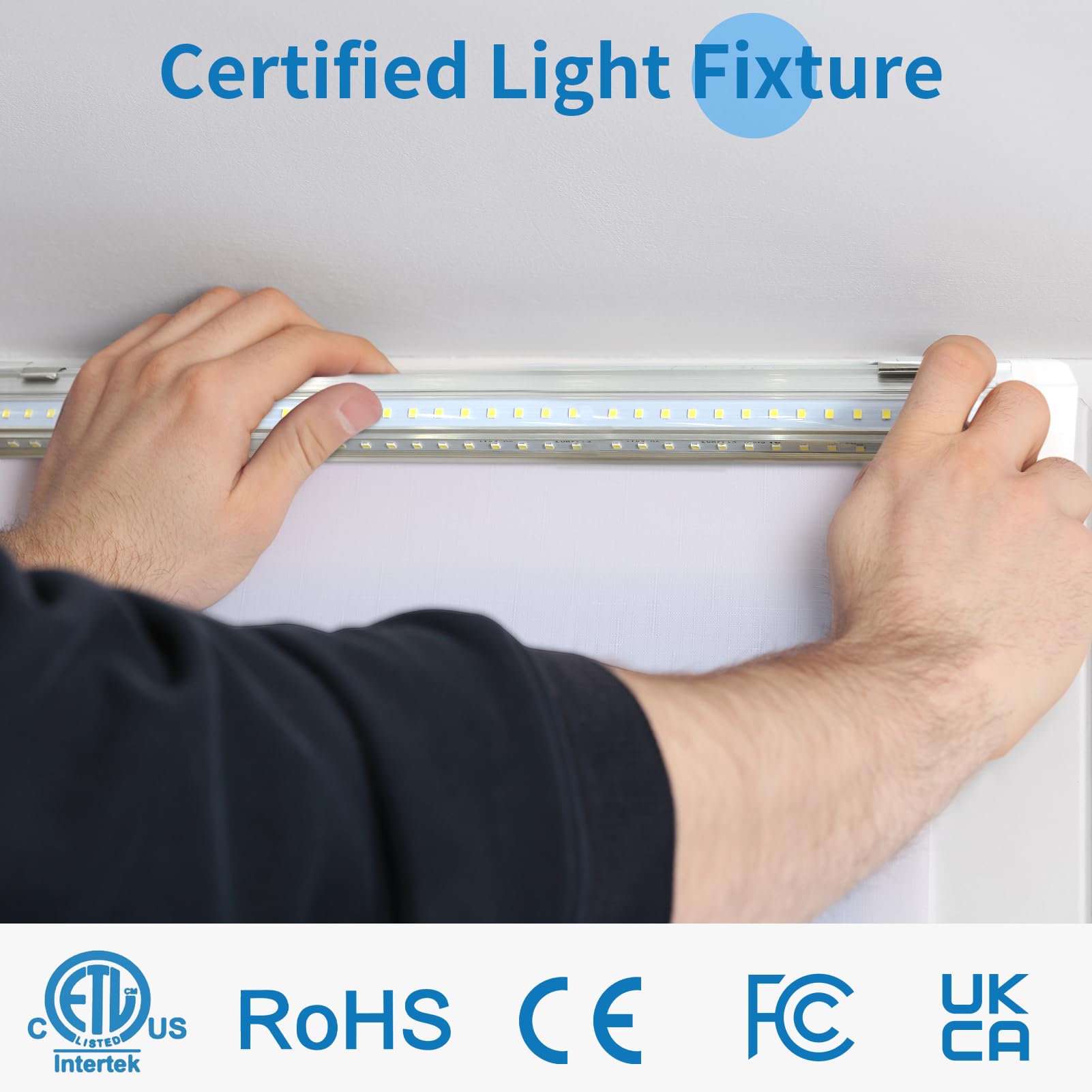 (Pack of 4) Linkable LED Utility Shop Lights for Garage, 6FT, 60W, LED Tube Ceiling Light T8 Integrated Single Fixture, 6000K, Daylight 8000lm V Shape, Basement, Offices, Clear Lens, Plug and Play