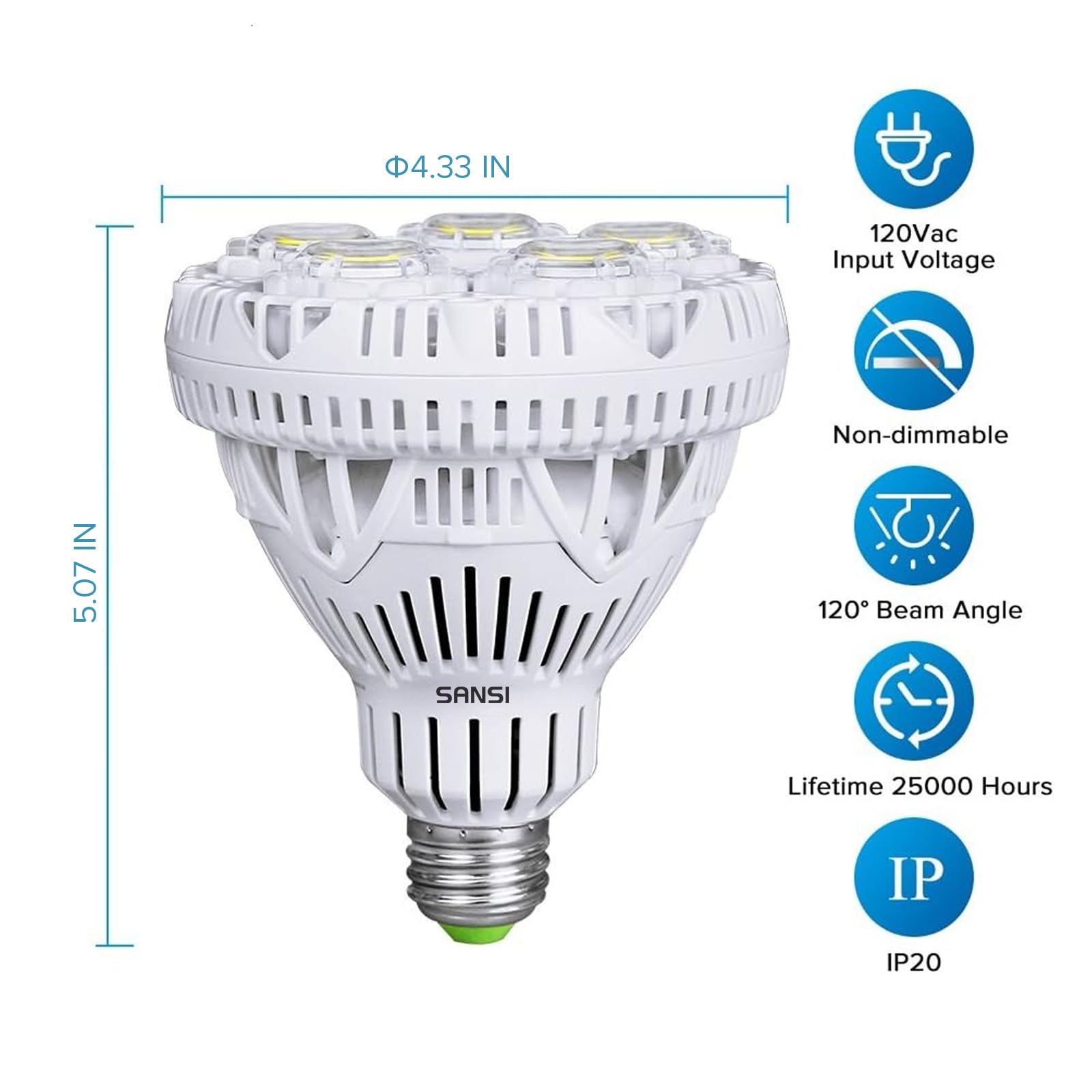 (Updated) BR30 30W LED Light Bulb, 250-300W Equivalent, 5000K Daylight, 4000lm Super Bright Bulb, Non-Dimmable, CRI80, E26 Base, Floodlight for Warehouse Supermarket Logistic Center Church