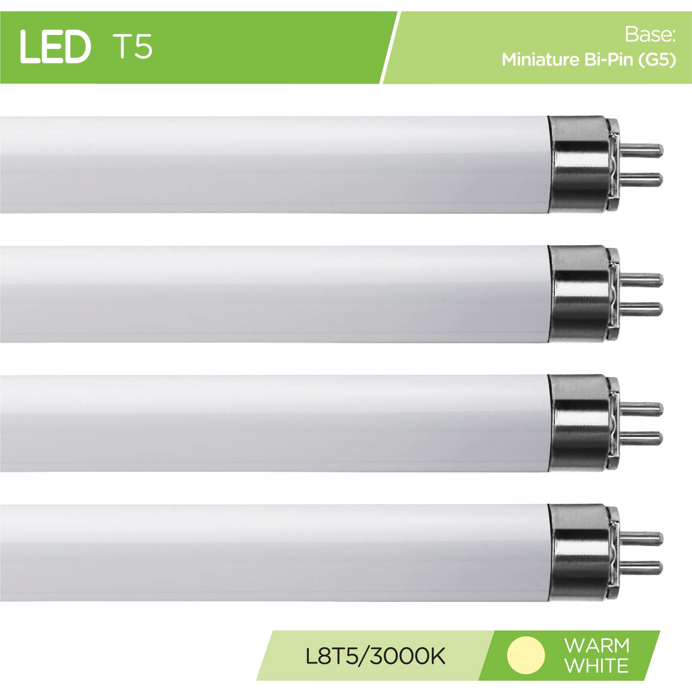 (Pack of 4) LED Direct Replacement F8T5/WW - T5 - 5 Watt - 12" - 500 Lumens - Super Long Life Light Bulbs - by KOR (Warm White (3000K))