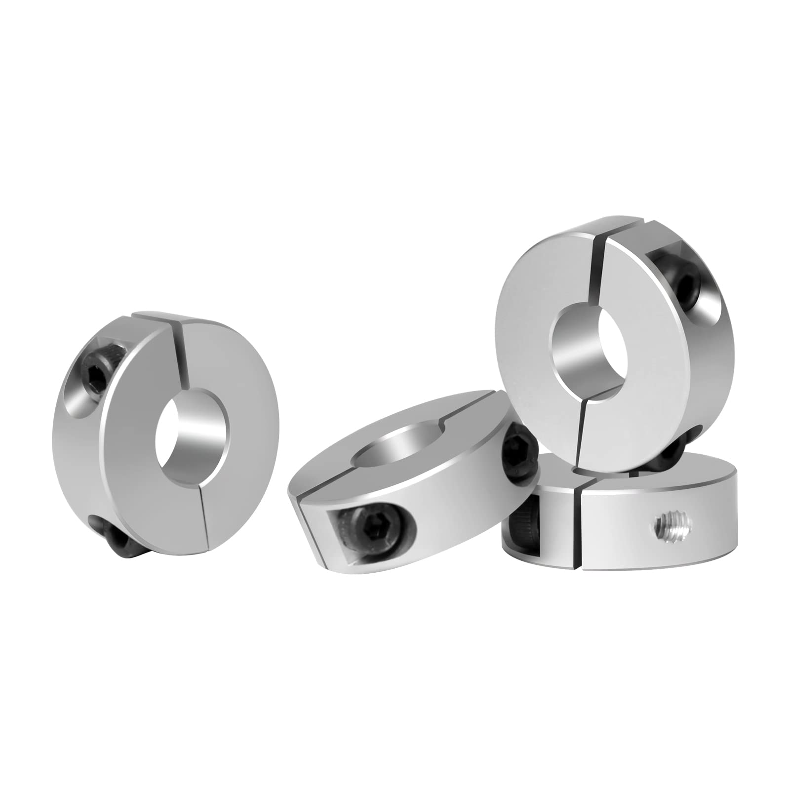 (Pack of 4) Split Shaft Collar Bore 25mm, Aluminum Alloy Two Halves Clamping Collar for Shaft, 45mm OD, 12mm Thickness, with M5 Set Screws