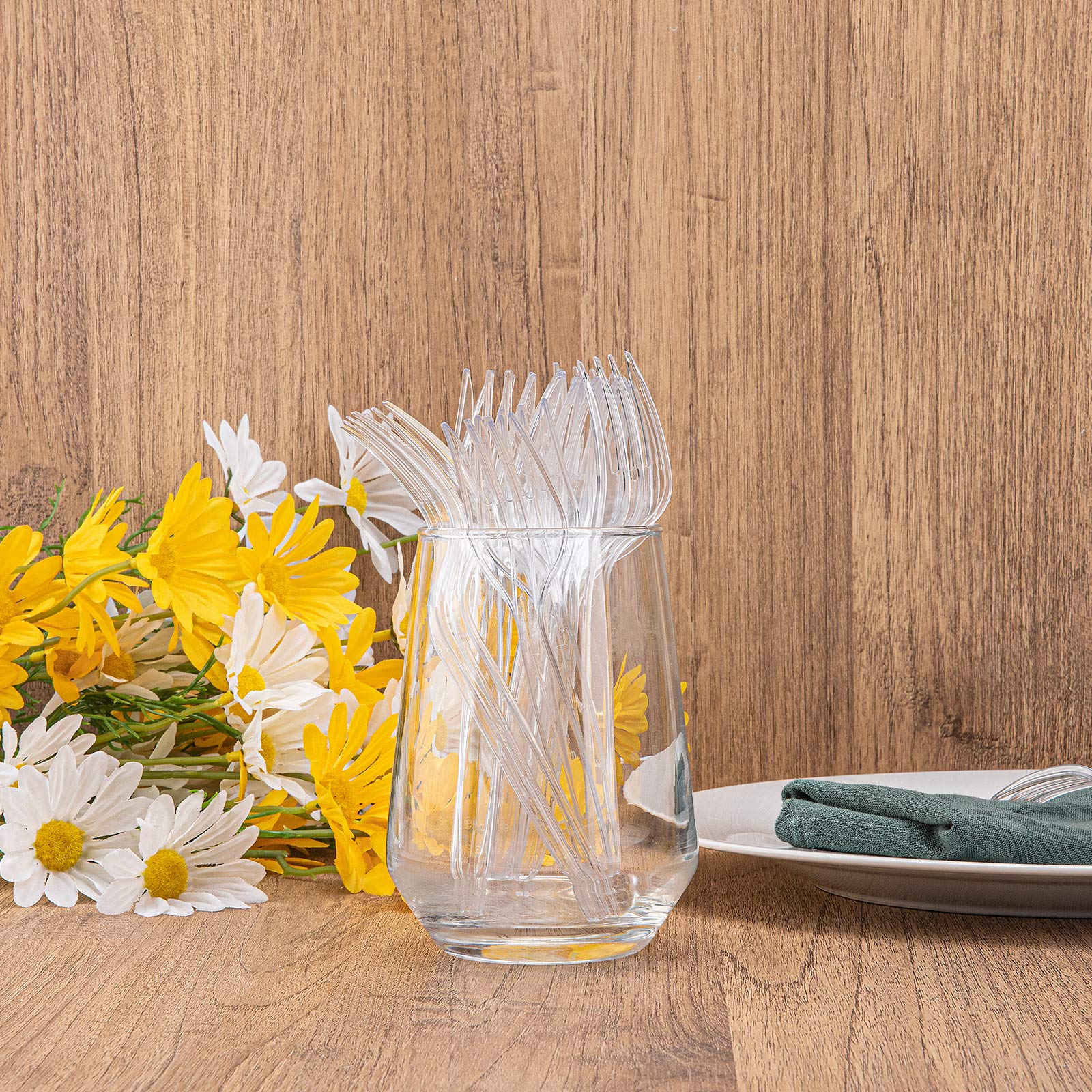 [100 Count] Clear Plastic Forks Heavy Duty, Disposable Plastic Forks Heavy Weight Utensils for Parties, Picnics, Big Event, Daily Use