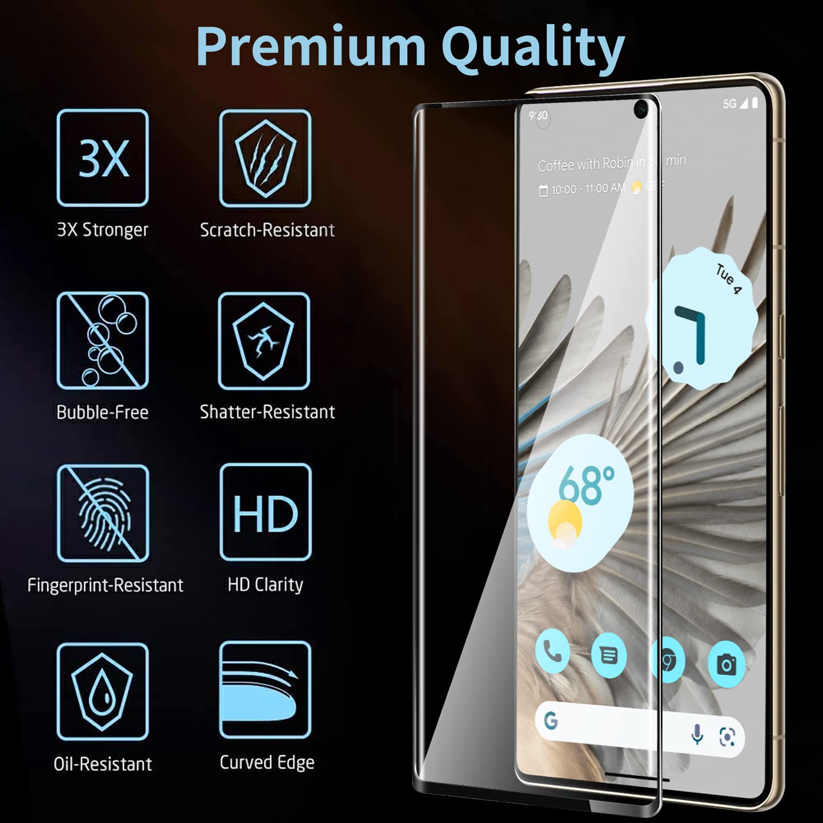 [2+2 Pack] for Google Pixel 7 Pro Screen Protector, 9H Tempered Glass, Ultrasonic Fingerprint, Google Pixel 7 Pro Glass Screen Protector 1