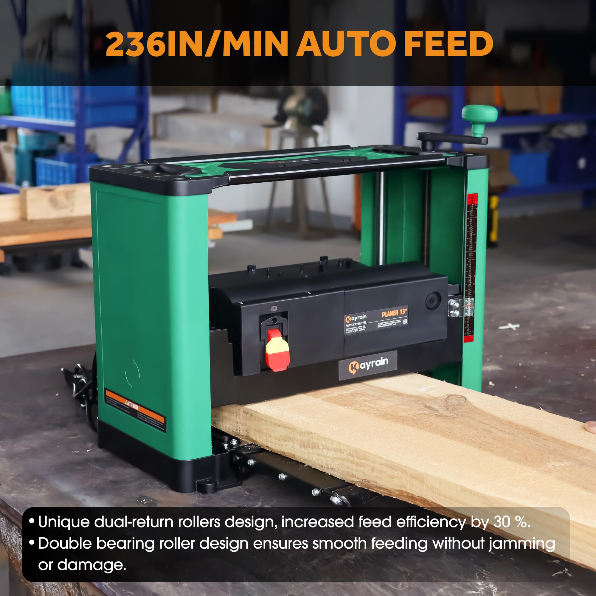 (Updated Model)Kayrain 13IN Power Benchtop Planer with HSS Double-sided Use Blades Electric Thickness Planer 15A 2000W Powerful Motor Wood Planers for Woodworking