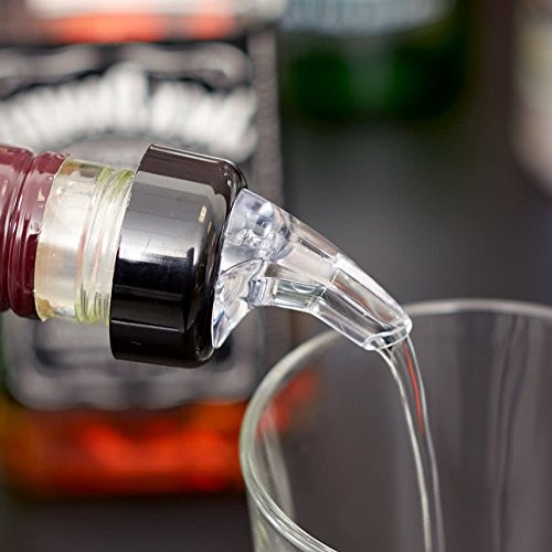 (Pack of 6) Measured Liquor Bottle Pourers, 1 oz, Clear Spout Bottle Pourer with Red Tail and Black Collar, Measured Pour Spouts by Tezzorio