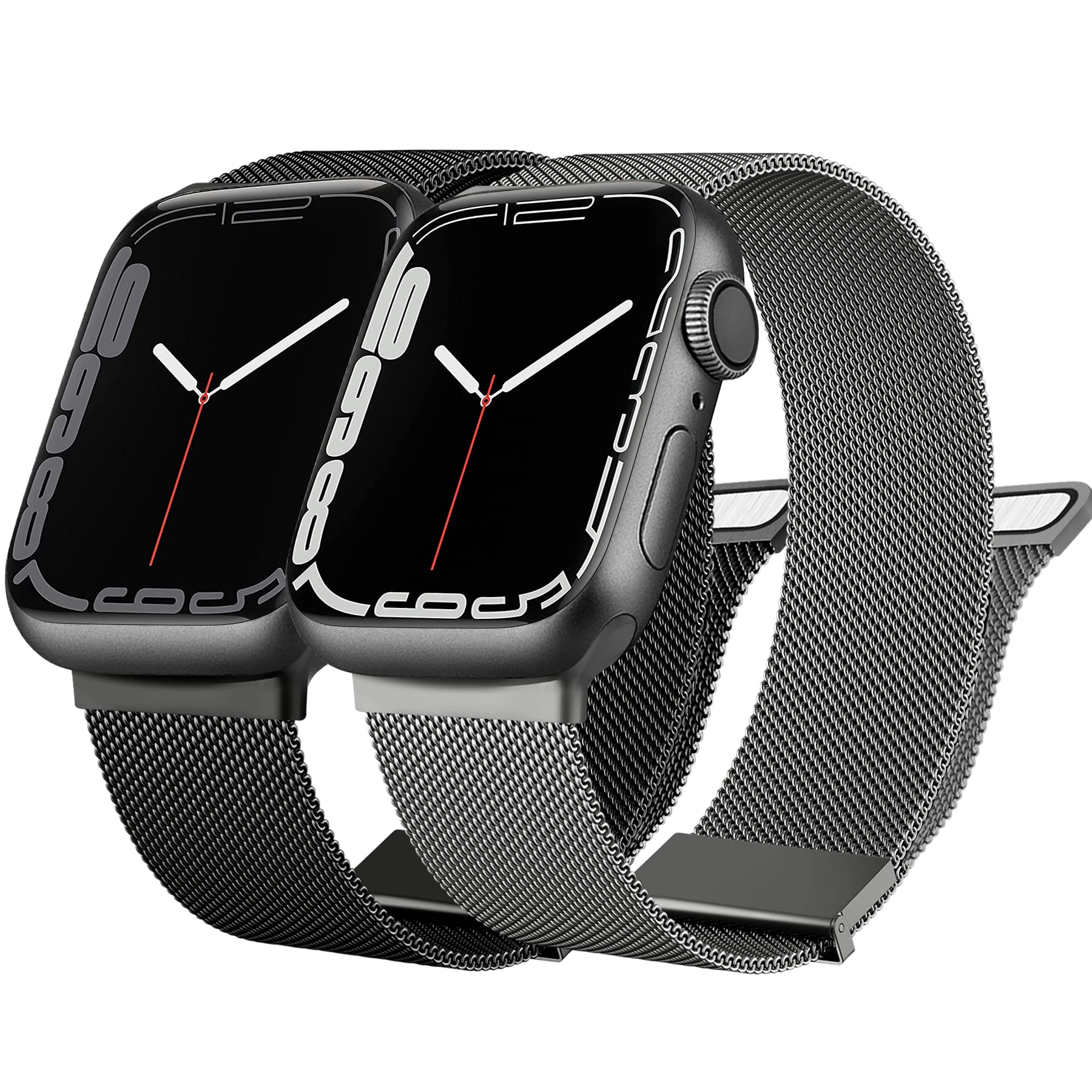 [2 PACK] Metal Stainless Steel Bands Compatible with Apple Watch Bands Series 8 7 6 5 4 3 2 1 SE 42mm 44mm 45mm, Mesh Loop Magnetic Milanese Strap for iWatch Bands (Black & Graphite)