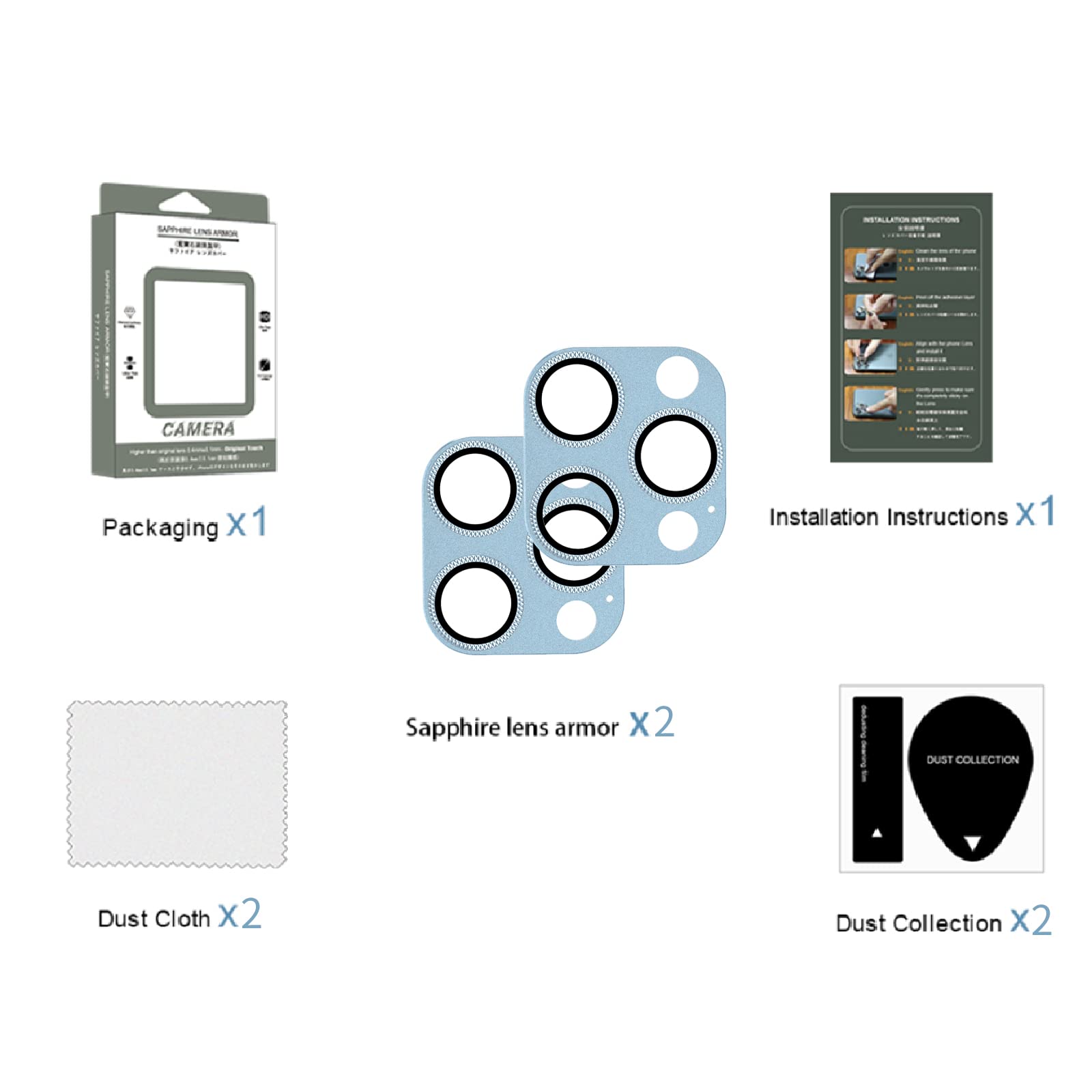 [2 Pack ] GAHOGA Camera Lens Protector Compatible for iPhone 13 Pro(6.1") /13 pro max(6.7") Electroplating anti-reflection treatment/Alloy Frame/HD/Shatterproof/with Cleaning Kit -Sierra Blue