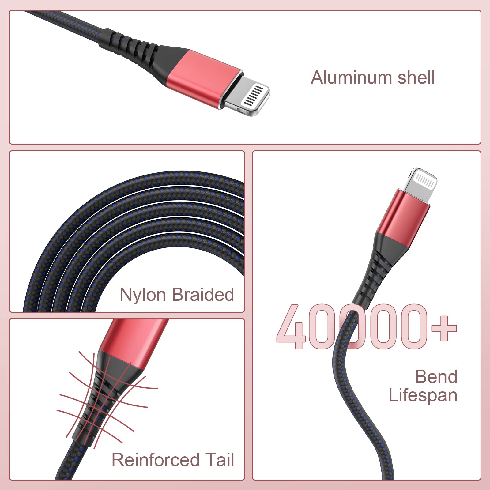 [ Apple MFi Certified 2pack ] iPhone Charger,Lightning Cable, Fast Charging Cables for Apple iPhone 12/11/11Pro/11Max/ X/XS/XR/XS Max/8/7/6/5S/SE/iPad Mini Air (10ft, Red)
