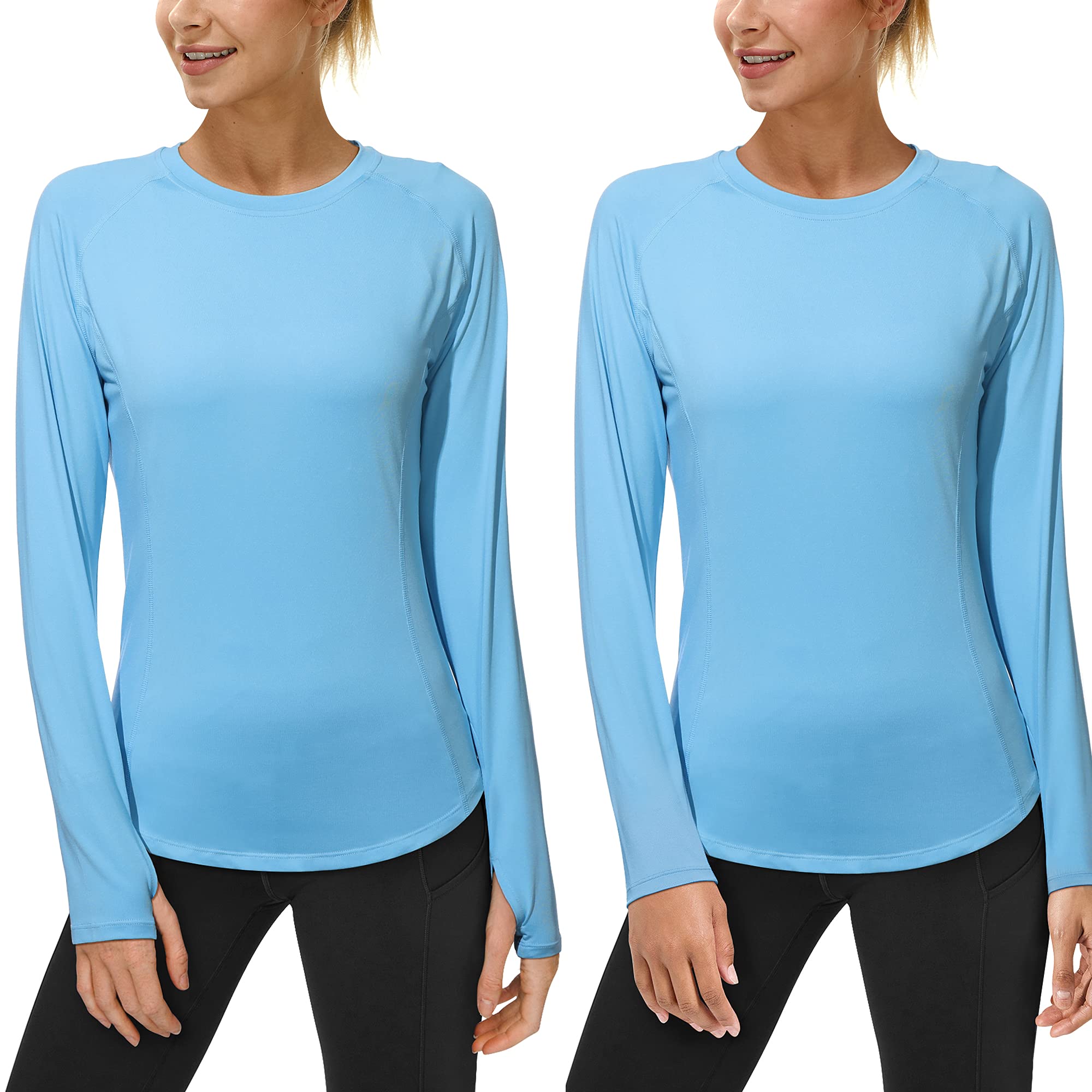 (Size:S) 2 Pack Womens Long Sleeve UV Sun Shirts UPF 50+ Workout Swim Rash Guard Tops