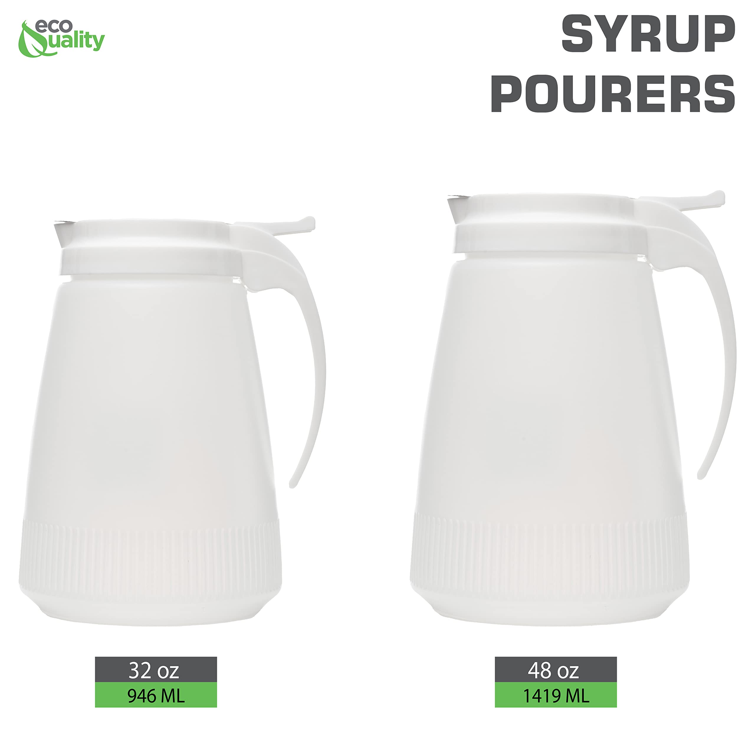 [1 PACK] EcoQuality 32oz Plastic Syrup Dispenser with Plastic Lid and Stainless Steel Slide Cover - Syrup, Sugar, Honey Dispenser - Perfect for Diners, Restaurants, Home, Office, Disposable (32 Ounce)
