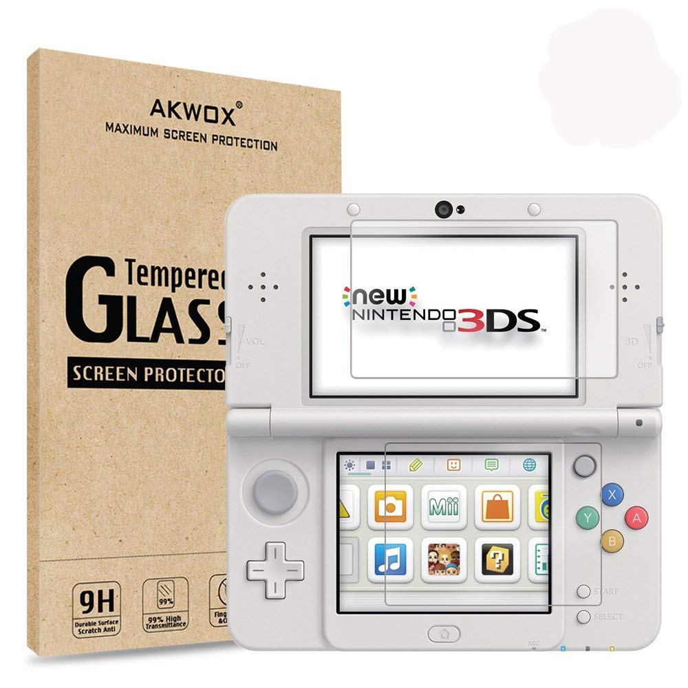[2-Pack] Akwox for New 3DS Tempered Glass Top LCD Screen Protector with HD Clear Crystal PET Buttom LCD Screen Protective Filter (Not for 3DS)