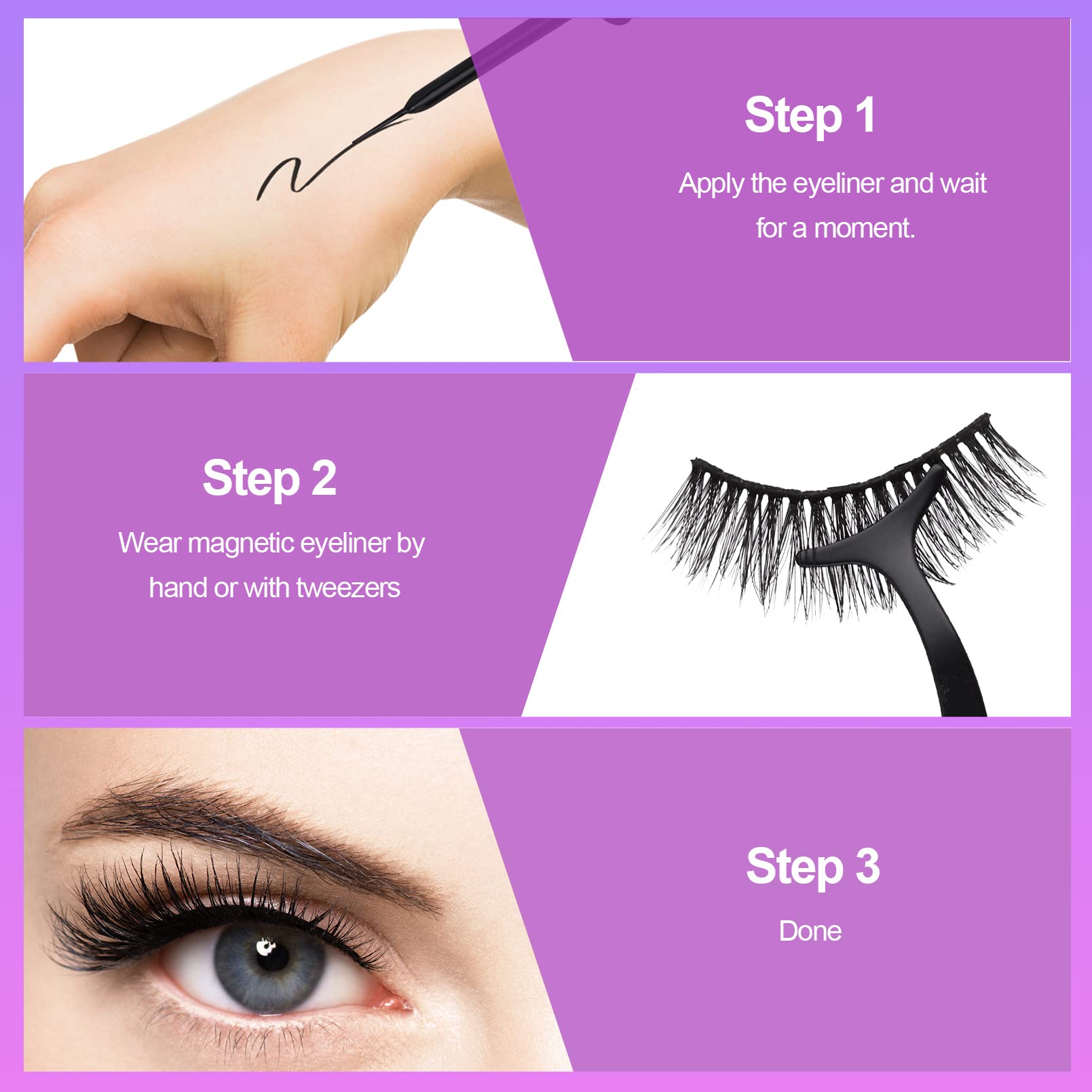 [10 Pairs] Magnetic Eyelashes and Eyeliner Kit, Reusable Magnetic Lashes with Eyeliner and Tweezers, 3D Natural Look False Eyelashes (10 PAIRS)