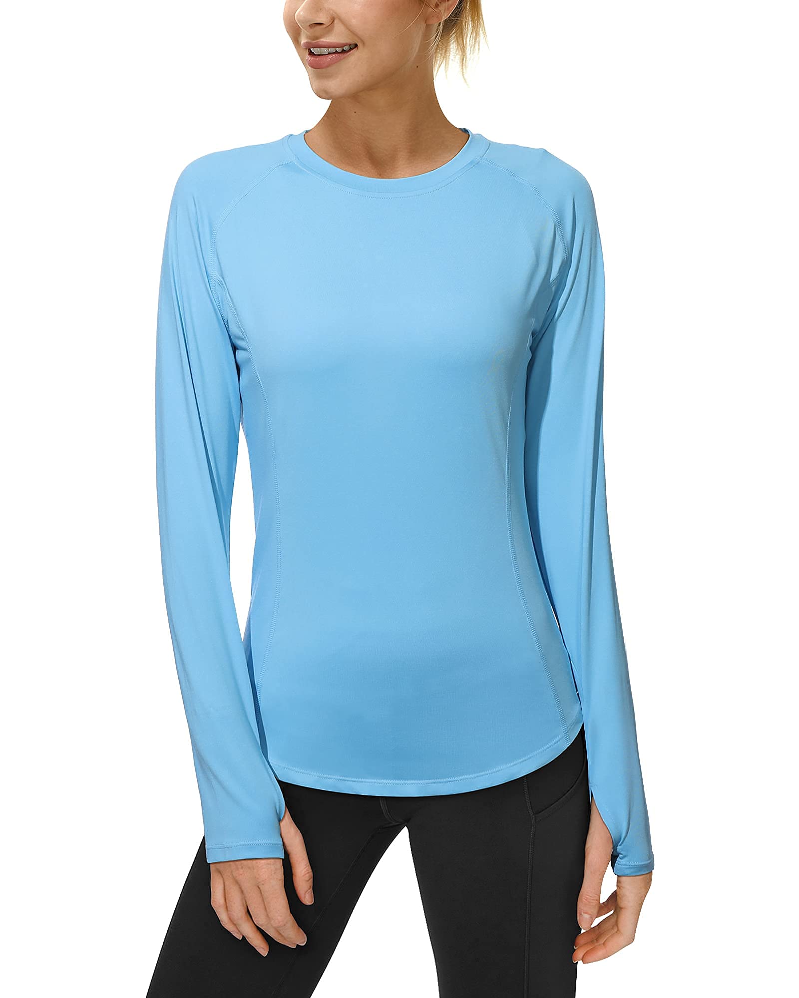 (Size:S) 2 Pack Womens Long Sleeve UV Sun Shirts UPF 50+ Workout Swim Rash Guard Tops