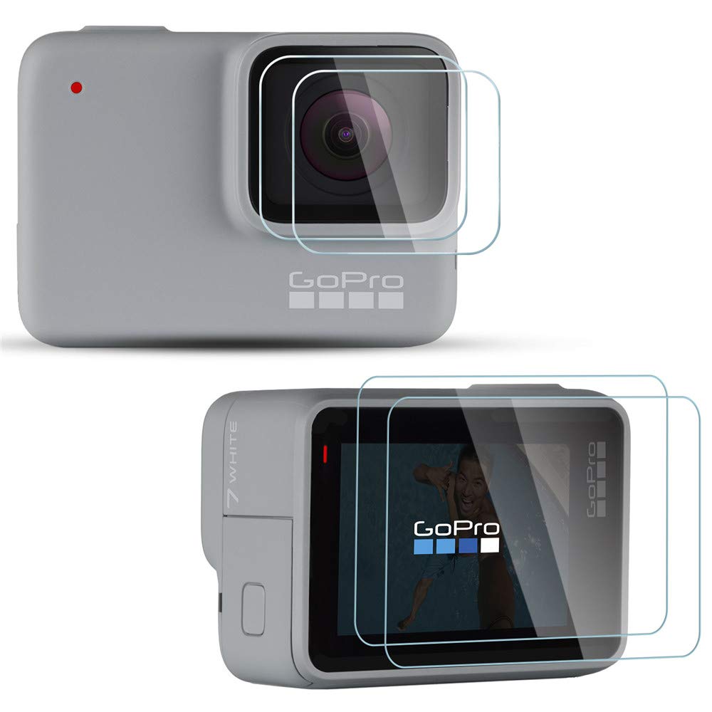 [ 4-Pack ] Diruite for GoPro Hero 7 Silver White Screen Protector, 2.5D 9H Hardness Ultra-thin Tempered Glass for GoPro Hero 7 Silver White Camera Screen Protector [Anti-Scratch]