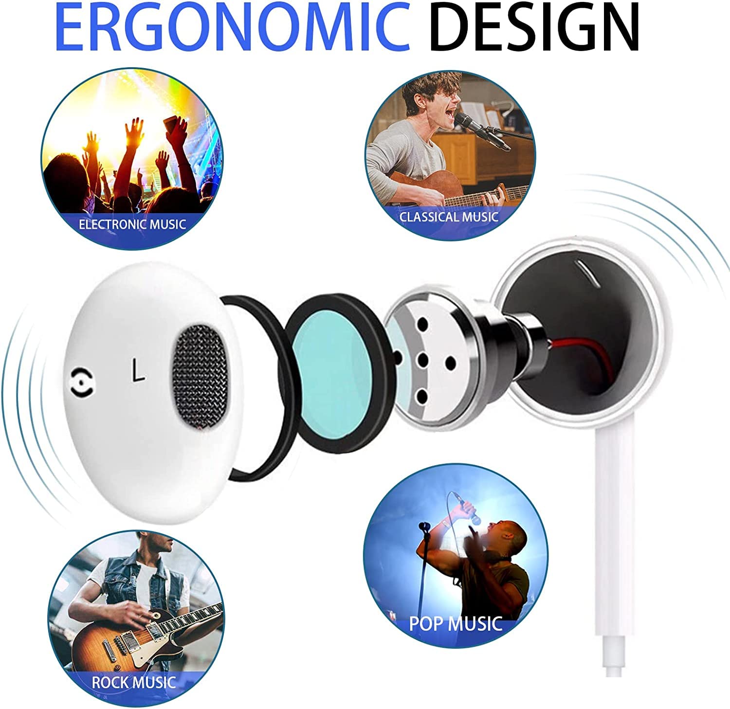 [2 Pack] Earbuds/Earphones, Wired Headphones, 3.5mm in-Ear Wired Earbuds with Built-in Microphone & Volume Control Compatible with iPhone 6s plus/6/5s/5c/iPad/S10 Android Mostl 3.5mm Audio Devices