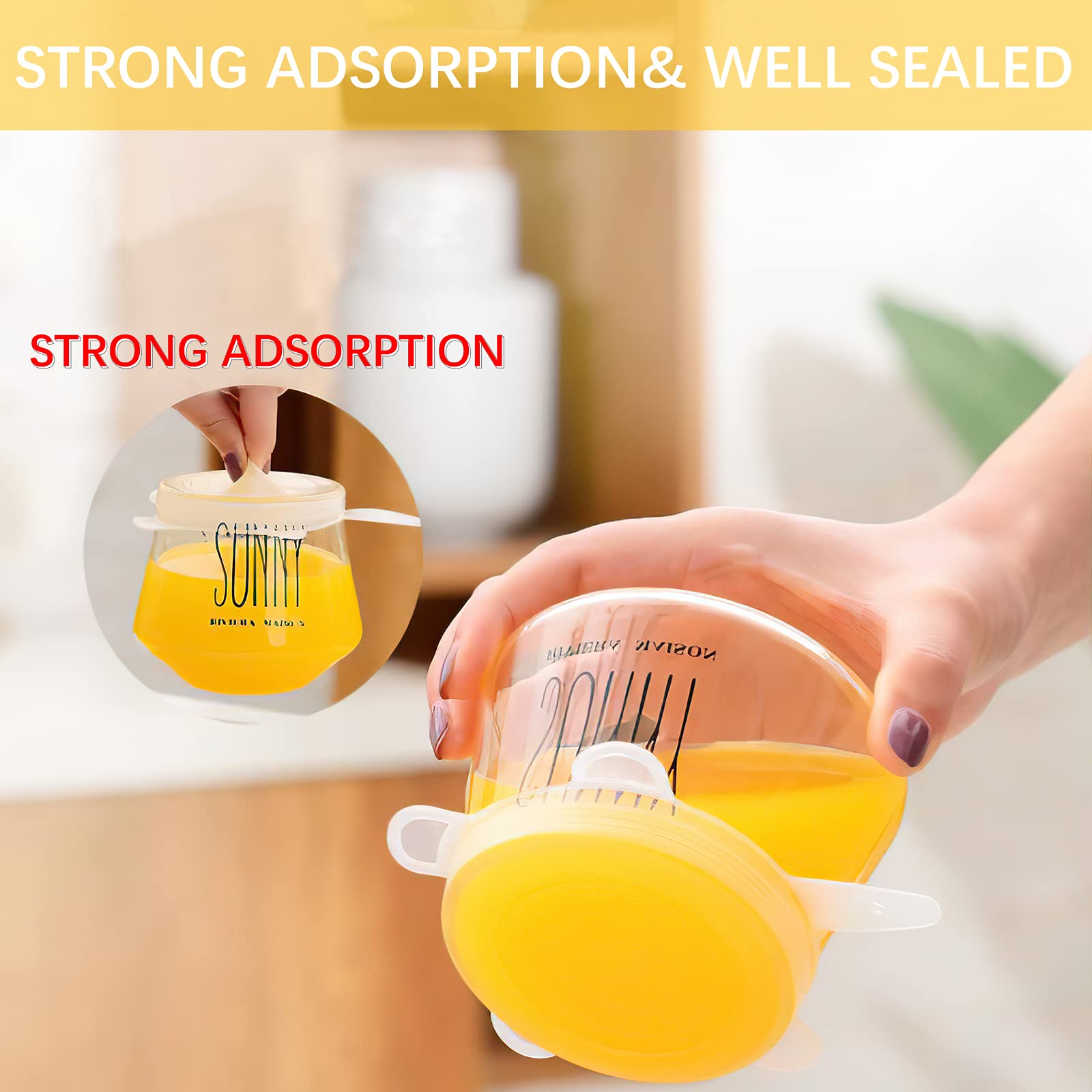 [14 Pack] Silicone Stretch Lids, 8 Round and 6 Rectangular Flexible Magic Lids,Durable,Reusable Stretch Food Saving Silicone Food Covers for Cups,Bowls,Mugs,Cans,Using in Microwave & Freezer