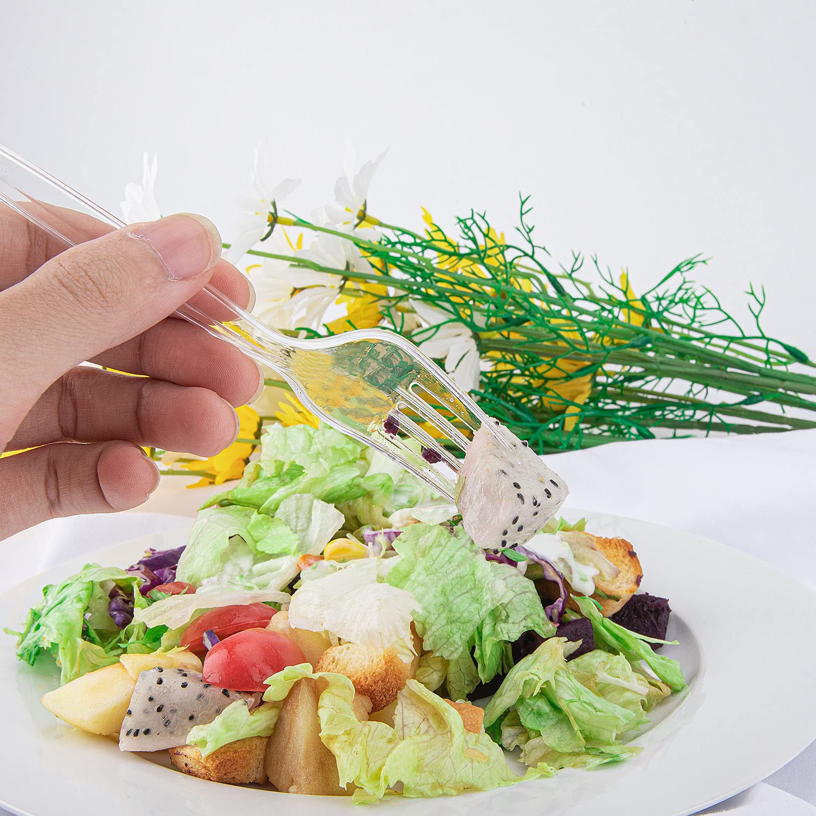 [100 Count] Clear Plastic Forks Heavy Duty, Disposable Plastic Forks Heavy Weight Utensils for Parties, Picnics, Big Event, Daily Use