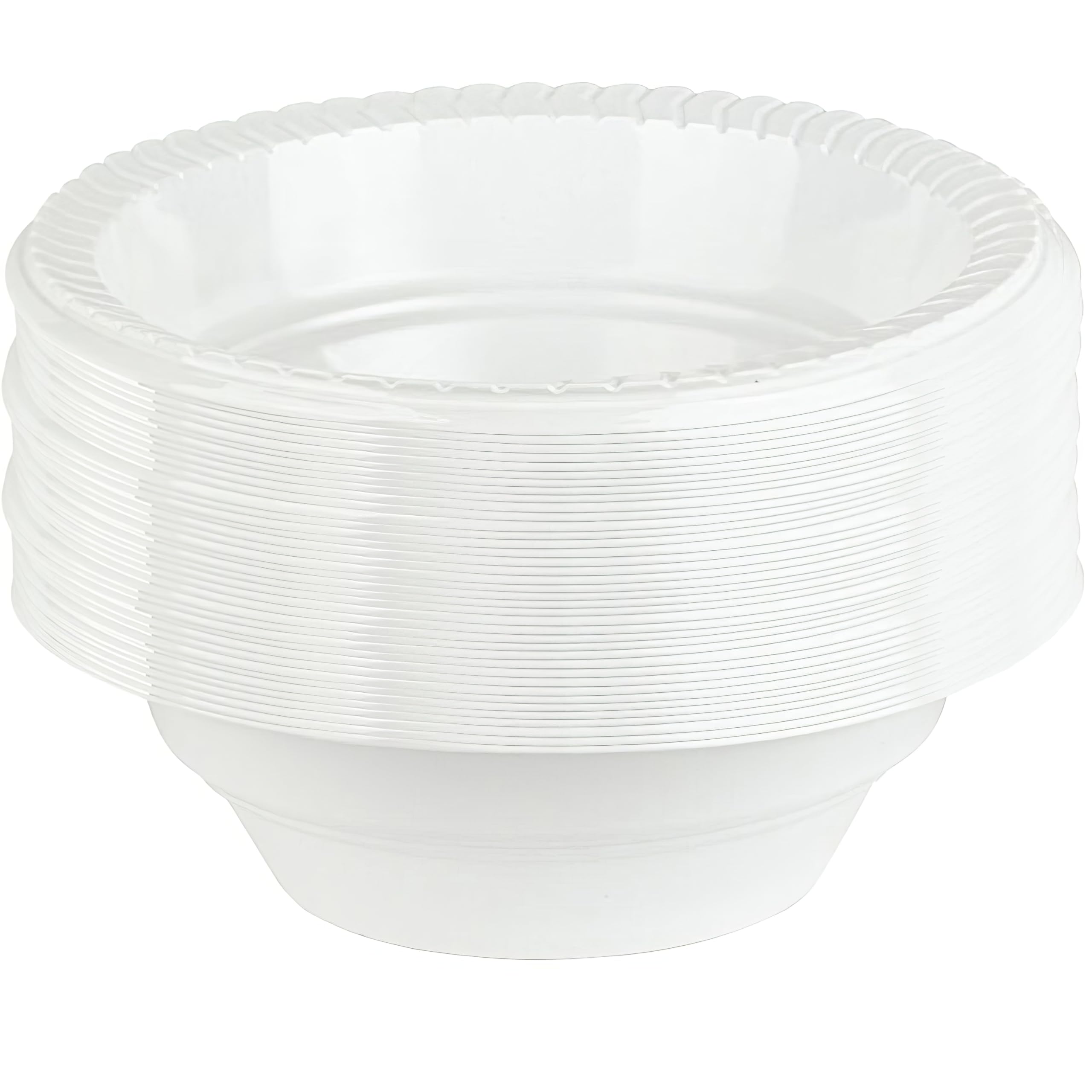 [16 Oz - 50 Ct] Ultra Disposable Plastic Bowls White 16 Oz Dinnerware Plates Microwavable Sturdy Home Office Kitchen Party Picnic Use BPA Free
