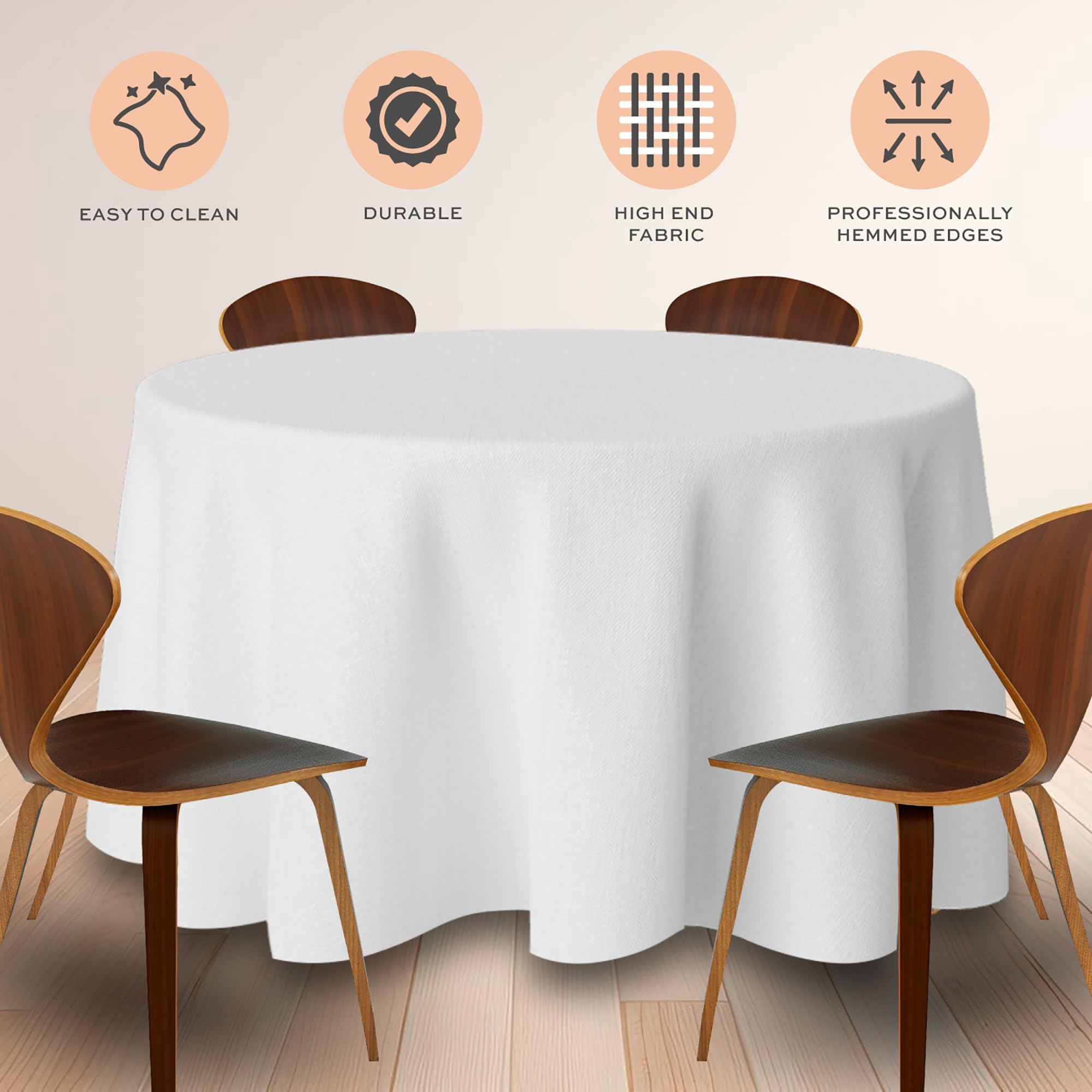[2 Pack] 120" Round Premium Tablecloths for Wedding | Banquet | Restaurant | 200 GSM Washable Fabric Table Cloth | White