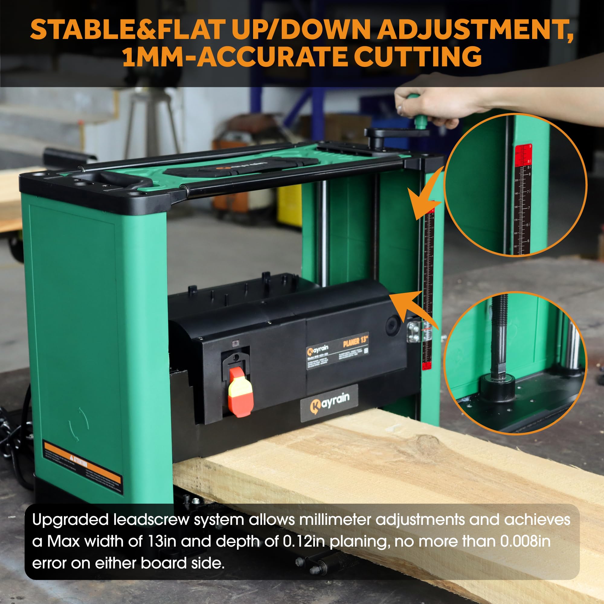 (Updated Model)Kayrain 13IN Power Benchtop Planer with HSS Double-sided Use Blades Electric Thickness Planer 15A 2000W Powerful Motor Wood Planers for Woodworking