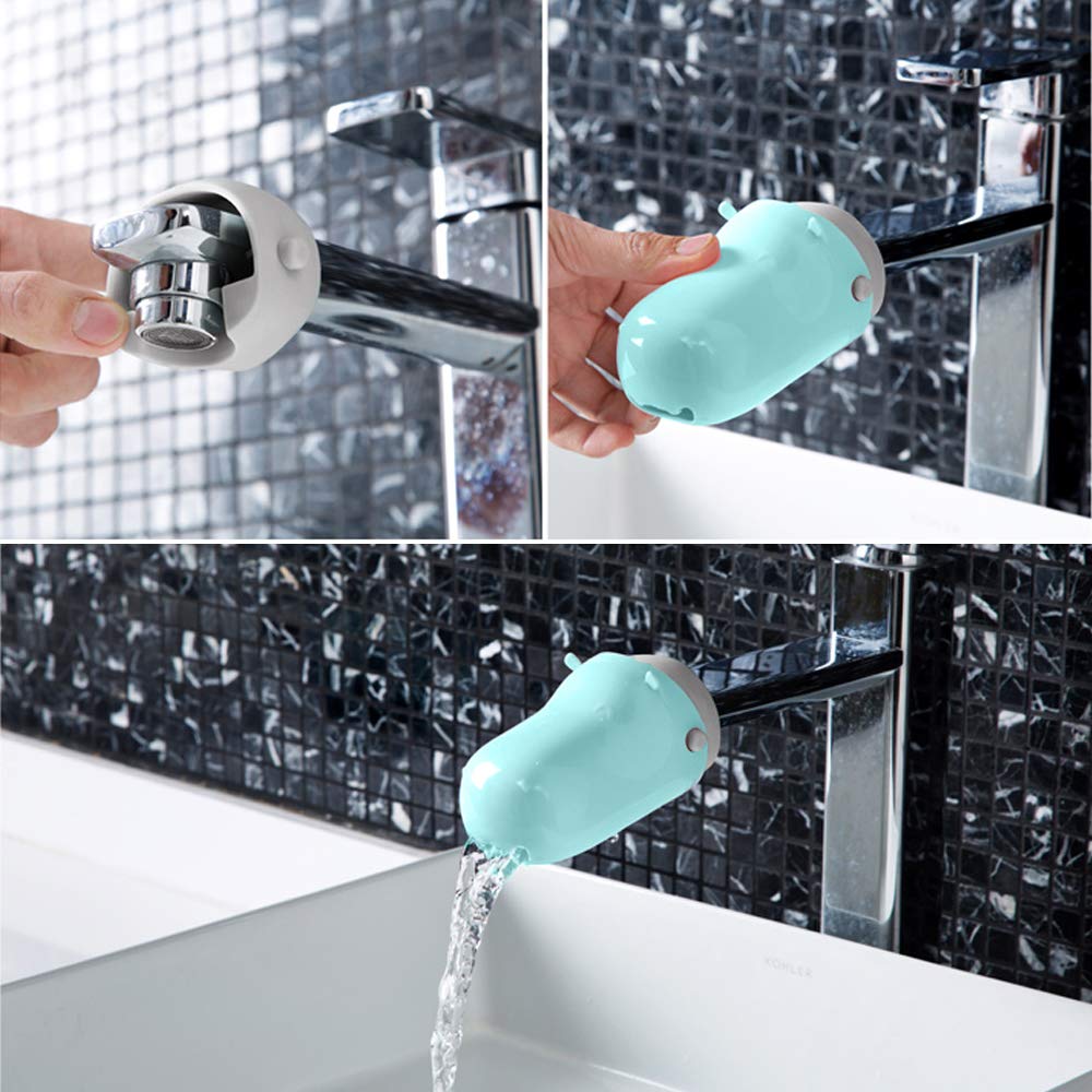 [2 Pack] Angle Adjustable Faucet Extenders for Baby Toddler Kids, Tomorotec Spout Extension for Hand Wash in Kitchen, Sink, Bathroom, Restroom and etc (Blue)