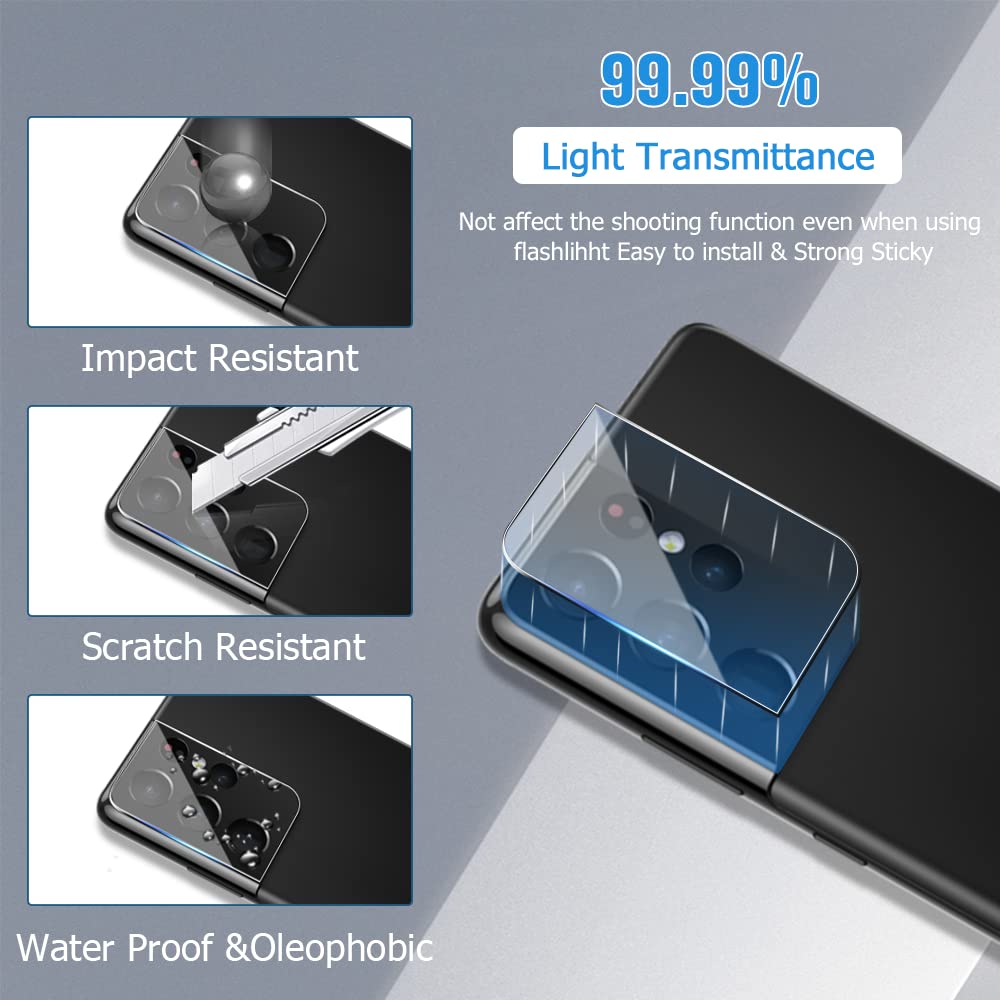 [2+2 Pack] For Samsung Galaxy S21 Ultra Screen Protector, 9H Tempered Glass, Ultrasonic Fingerprint Support, 3D Curved, Easy Install, Scratch Resistant for Galaxy S21 Ultra 5G Glass Screen Protector