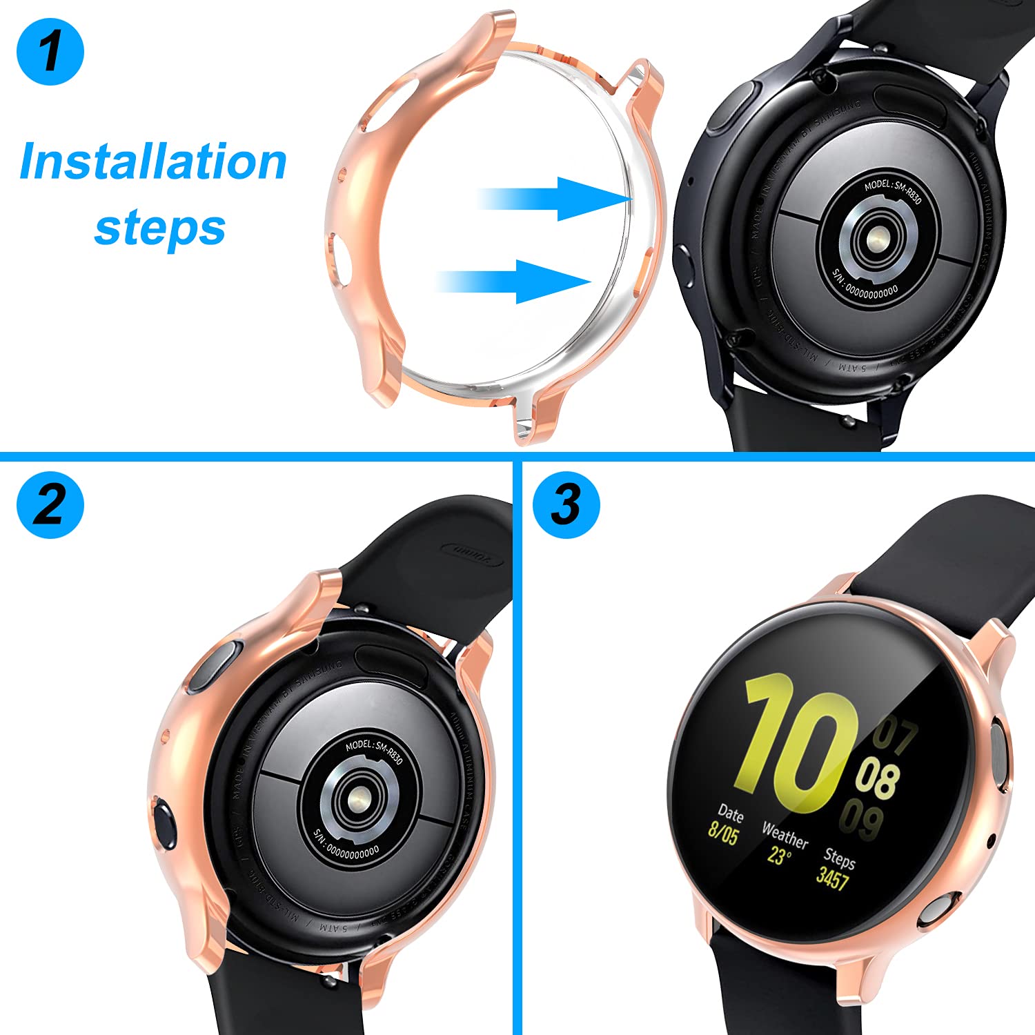 [2 Pack] Screen Protector Case Compatible with Galaxy Active 2 40mm, All-Around TPU Anti-Scratch Flexible Case Soft Protective Bumper Cover for Samsung Watch Active 2.Clear and Rose Gold(40mm)