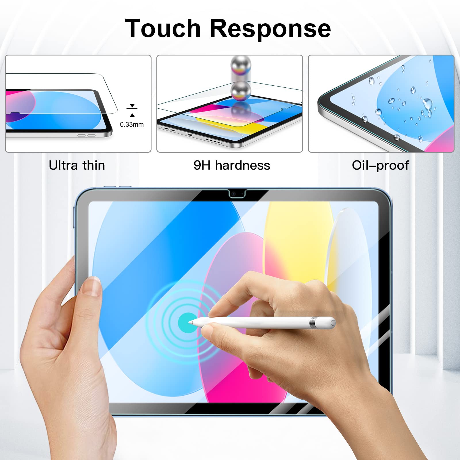 [2 Pack] Benazcap Screen Protector for iPad 10th Generation 10.9 Inch 2022 with Easy Installation Kit, Full Coverage Case Friendly, Bubble Free for iPad 10th Generation 10.9" [Auto Alignment Kit]