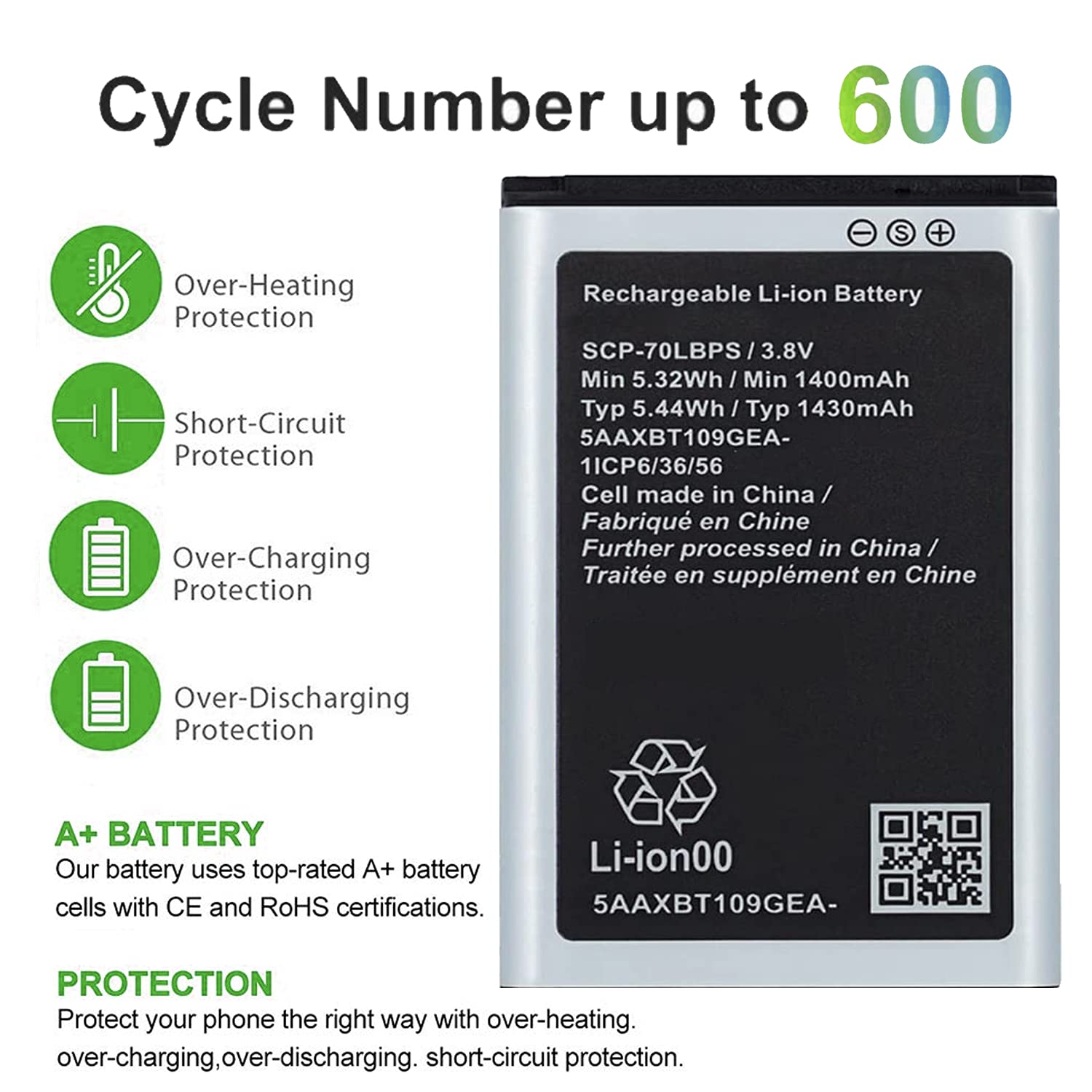 (Upgraded) Battery for SCP-70LBPS,1430mAh Replacement Battery for Kyocera SCP-70LBPS Cadence 4G LTE S2720 Verizon Flip Phone SCP70LBPS