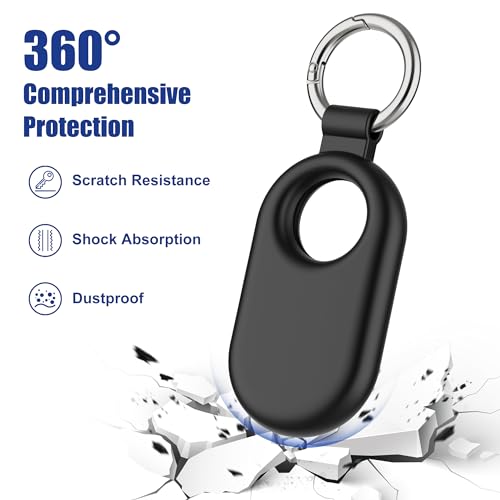 [2 Pack] Compatible with Samsung Smart tag 2 case, Silicone with samsungtag Keychain Full Shockproof, Anti-Scratch forBackpacks, Car Keys,Luggage, Valuables and More(Black)