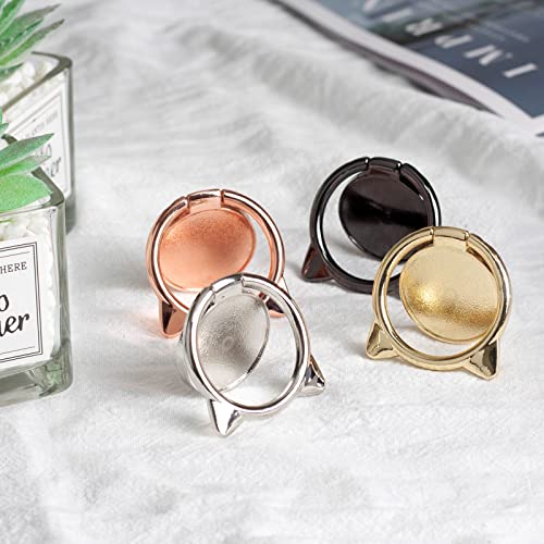 [2 Pack] Cat Ears Glossy FinishCell Phone Ring Holder Stand, 360 Degree Rotation Finger Ring Kickstand with Polished Metal Phone Grip for Magnetic Car Mount, Smartphone Accessories（Black）