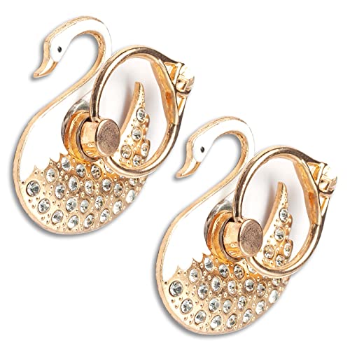 [2 Packs] Swan Glitter Bling Bling Phone Ring Holder, Sparkle Phone Ring Grip Artificial Diamond Stand,Rhinestone Cell Finger Ring for Phones,Pad