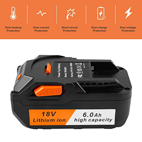 [1-Pack] 18V High-Output 6.0Ah Lithium-ion Battery for Ridgid 18V Tools Battery R840089 R840087 R840086 R840085 R840084 R840083 AC840085 AC840086 AC840087P