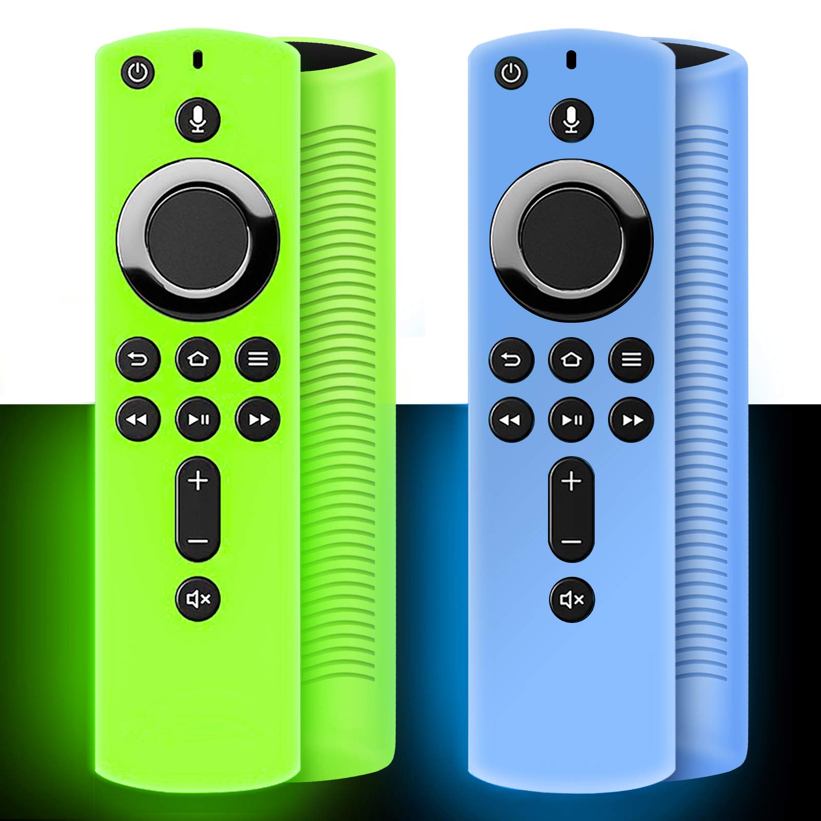 [2 Pack ] 4K Firestick Remote Cover Case, Silicone Remote Cover Case Compatible with 4K TV Stick, Lightweight Anti Slip Shockproof (Glowing Green & Blue)